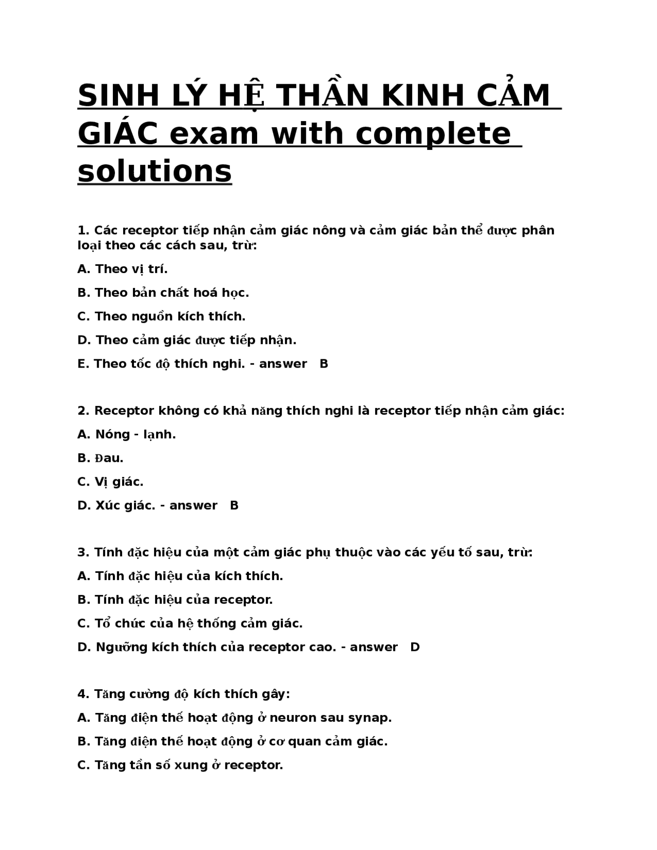 SINH LÝ HỆ THẦN KINH CẢM GIÁC exam with complete solutions.docx | Exams ...