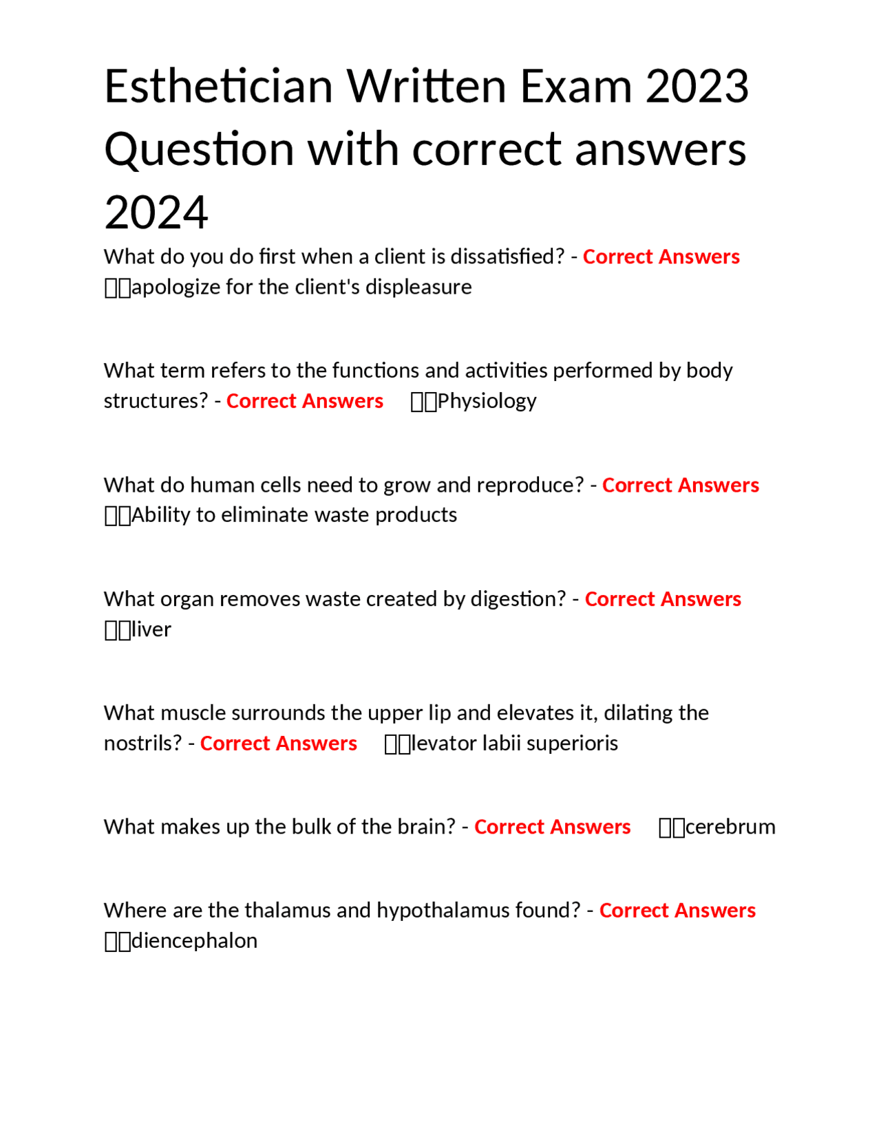 Esthetician Written Exam 2023: Questions and Answers | Exams Nursing ...