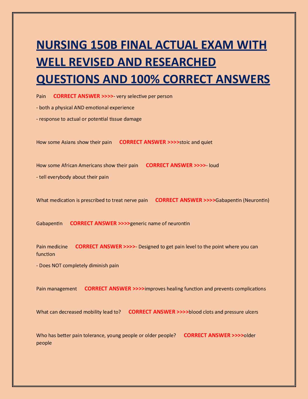 Pain Management in Nursing: A Comprehensive Guide with Questions and ...