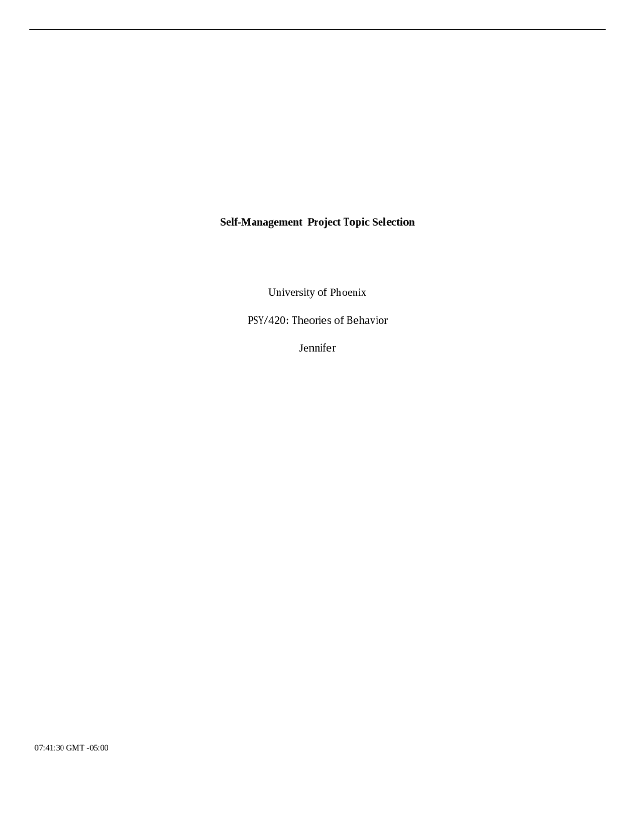 Self-Management Project Topic Selection: A Case Study on Exercise and ...