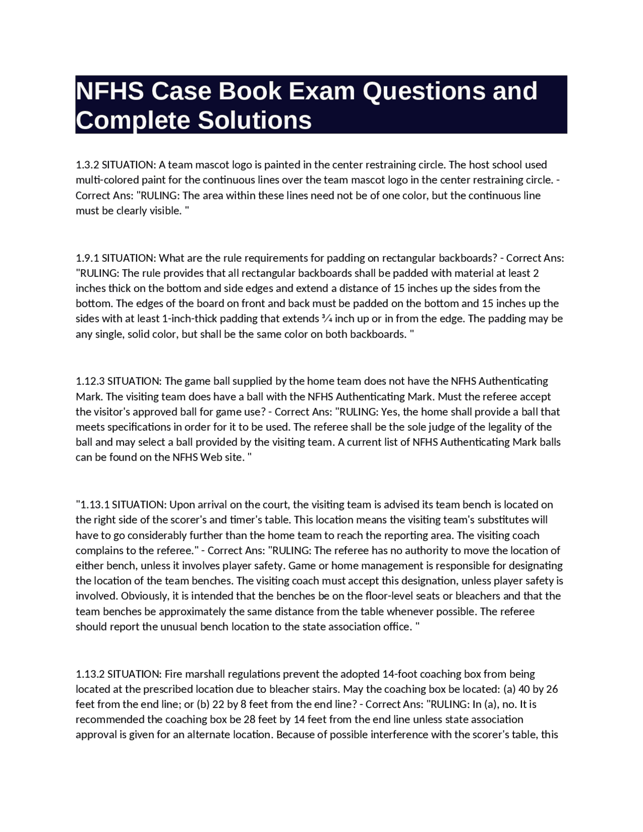 NFHS Case Book Exam Questions and Complete Solutions | Exams Physical ...