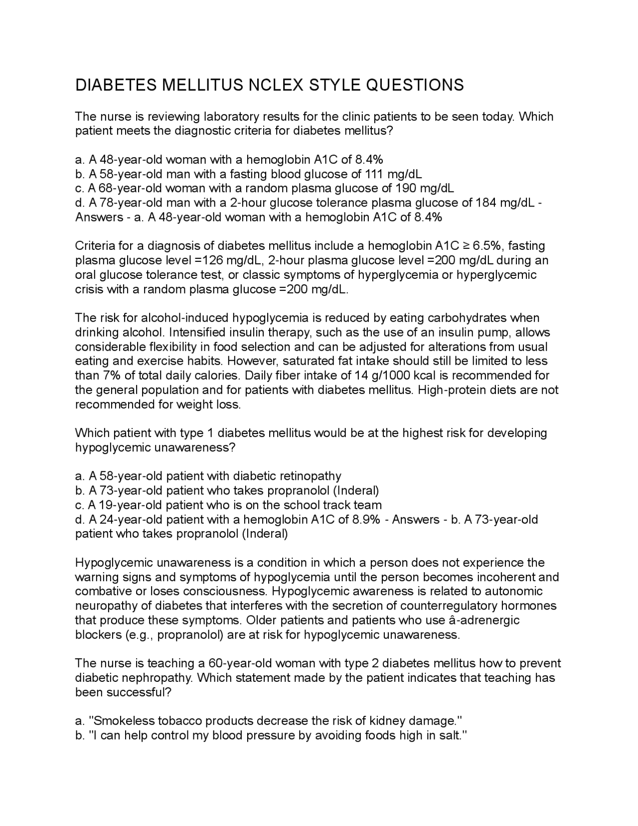 Diabetes Mellitus NCLEX Style Questions: A Comprehensive Guide for ...