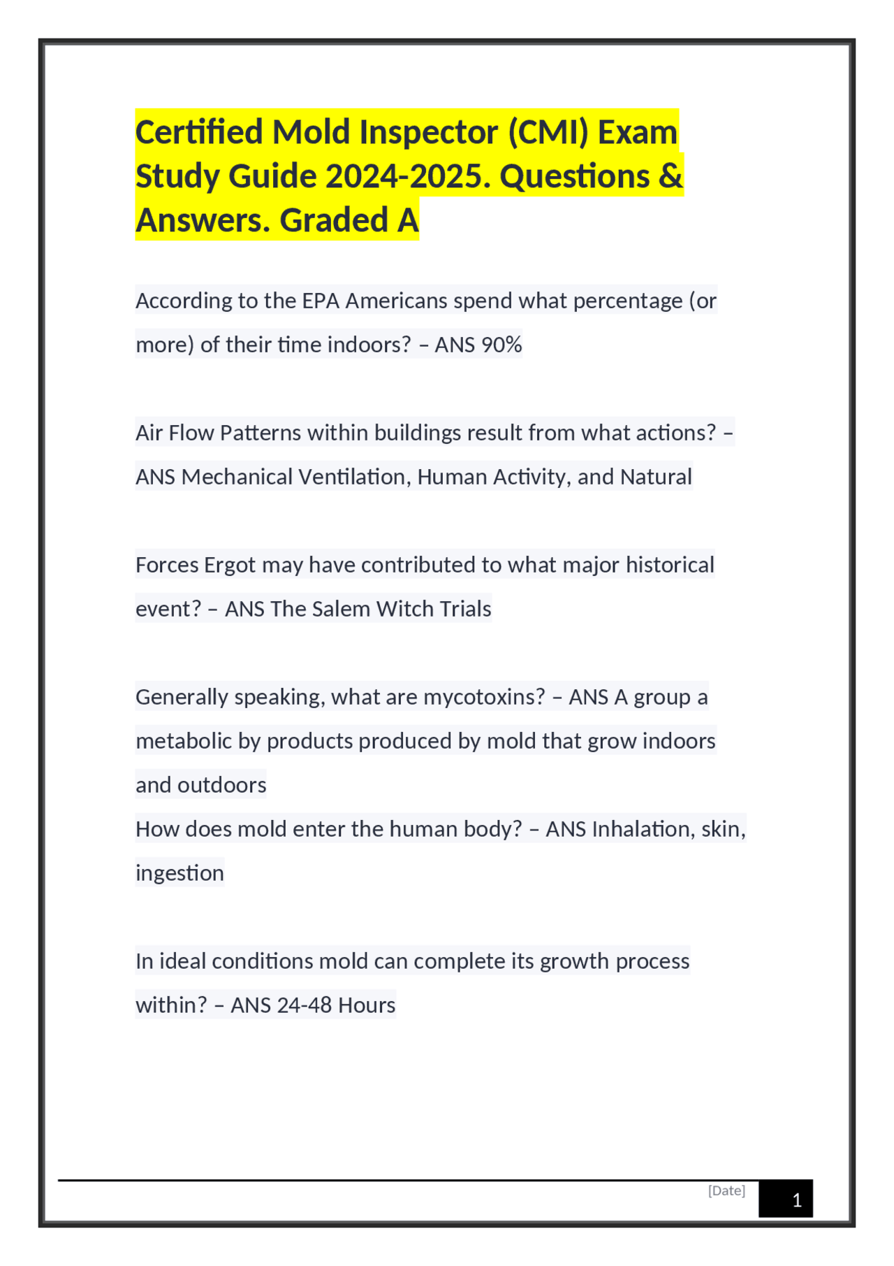 Certified Mold Inspector (CMI) Exam Study Guide 2024-2025: Questions ...