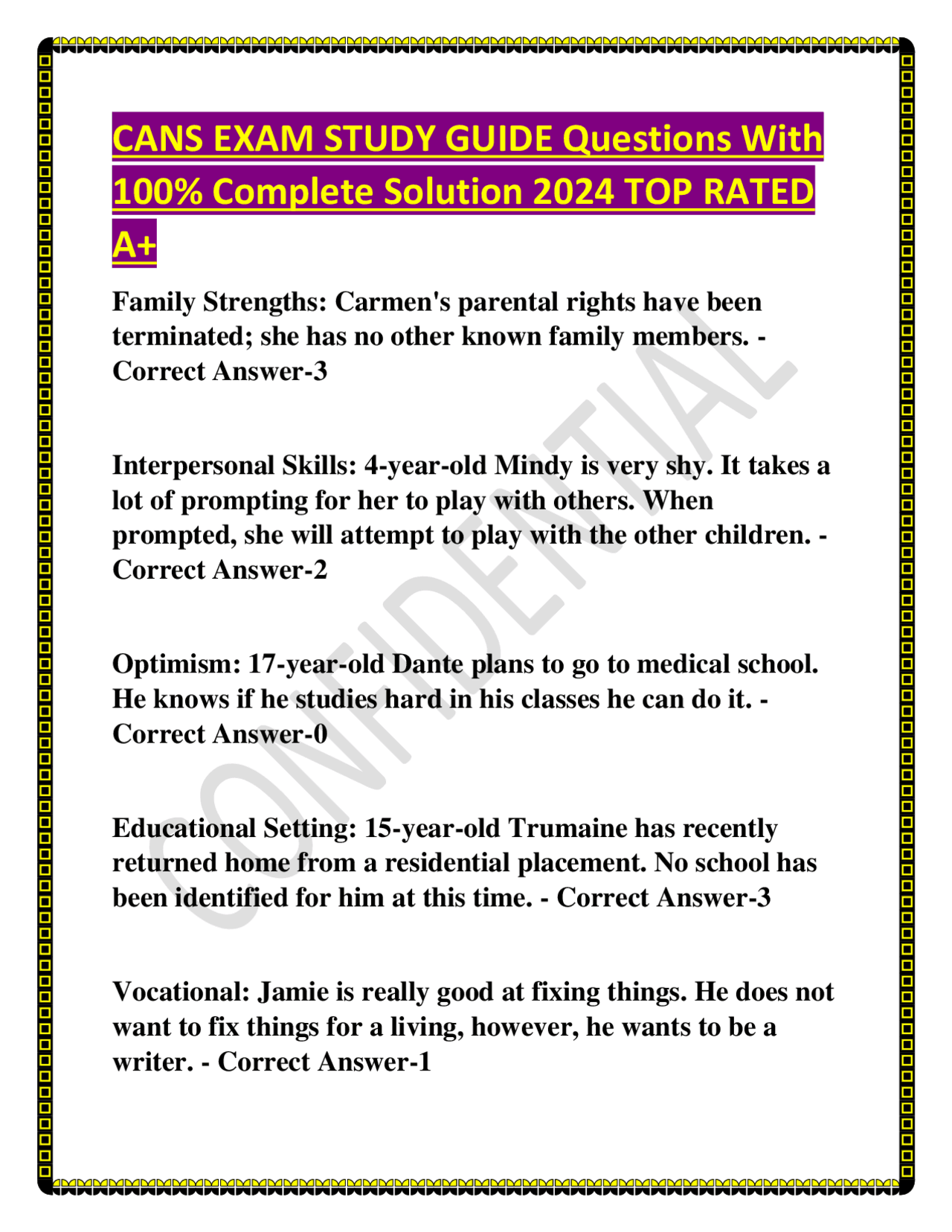 CANS Exam Study Guide: Questions and Answers for 2024 | Exams Nursing ...