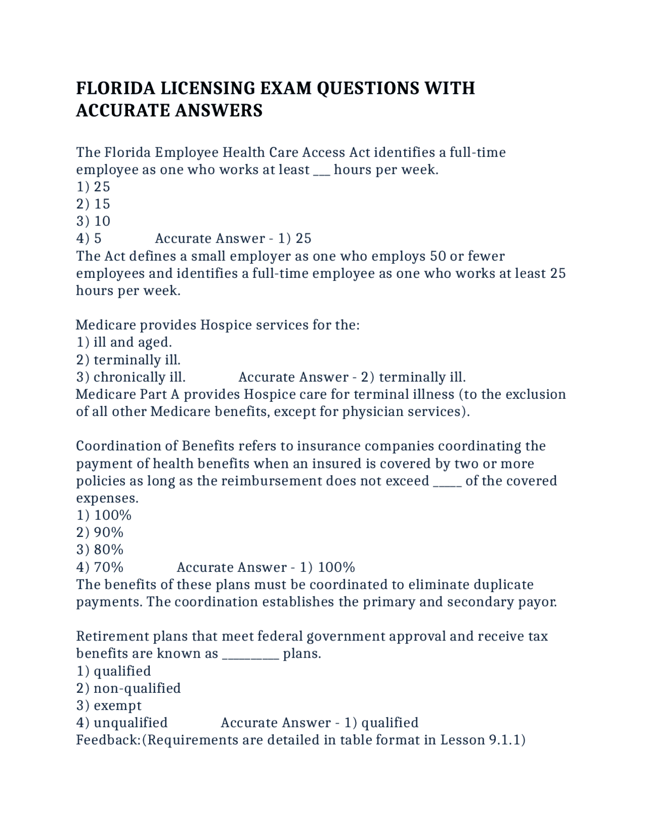 FLORIDA LICENSING EXAM QUESTIONS WITH ACCURATE ANSWERS | Exams Public ...