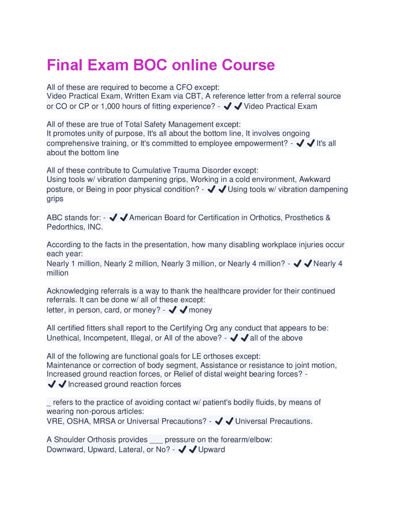 Final Exam BOC Online Course: Orthotics, Prosthetics & Pedorthics ...