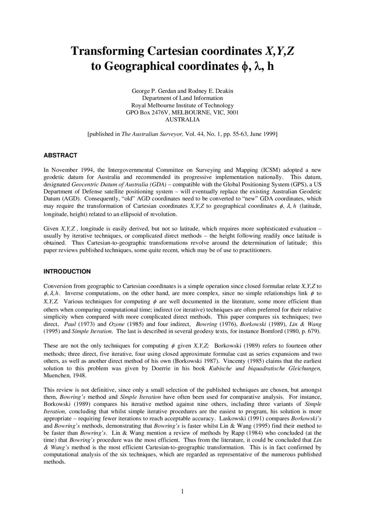 Transforming Cartesian Coordinates to Geographical Coordinates: A ...