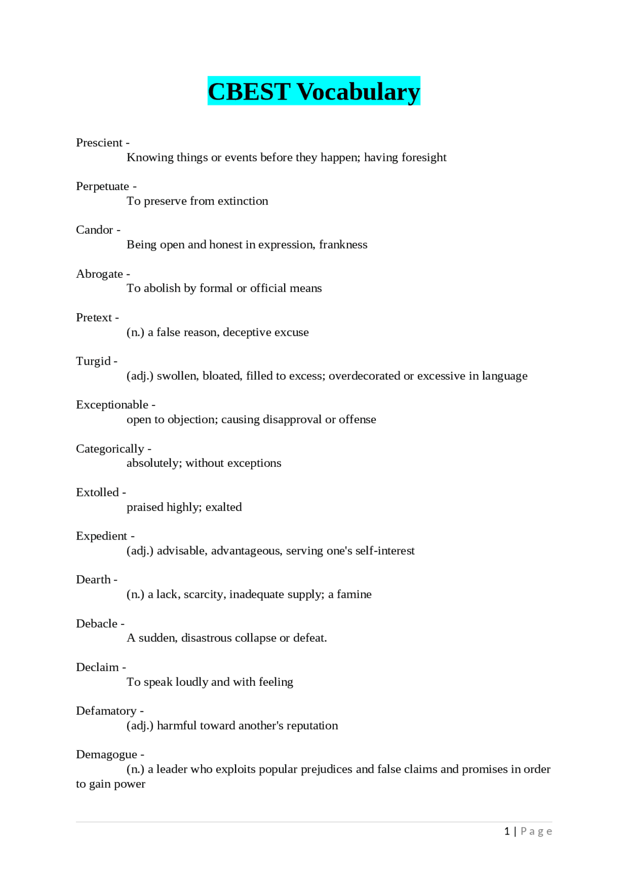 CBEST Vocabulary: A Glossary of Essential Terms | Exams English ...