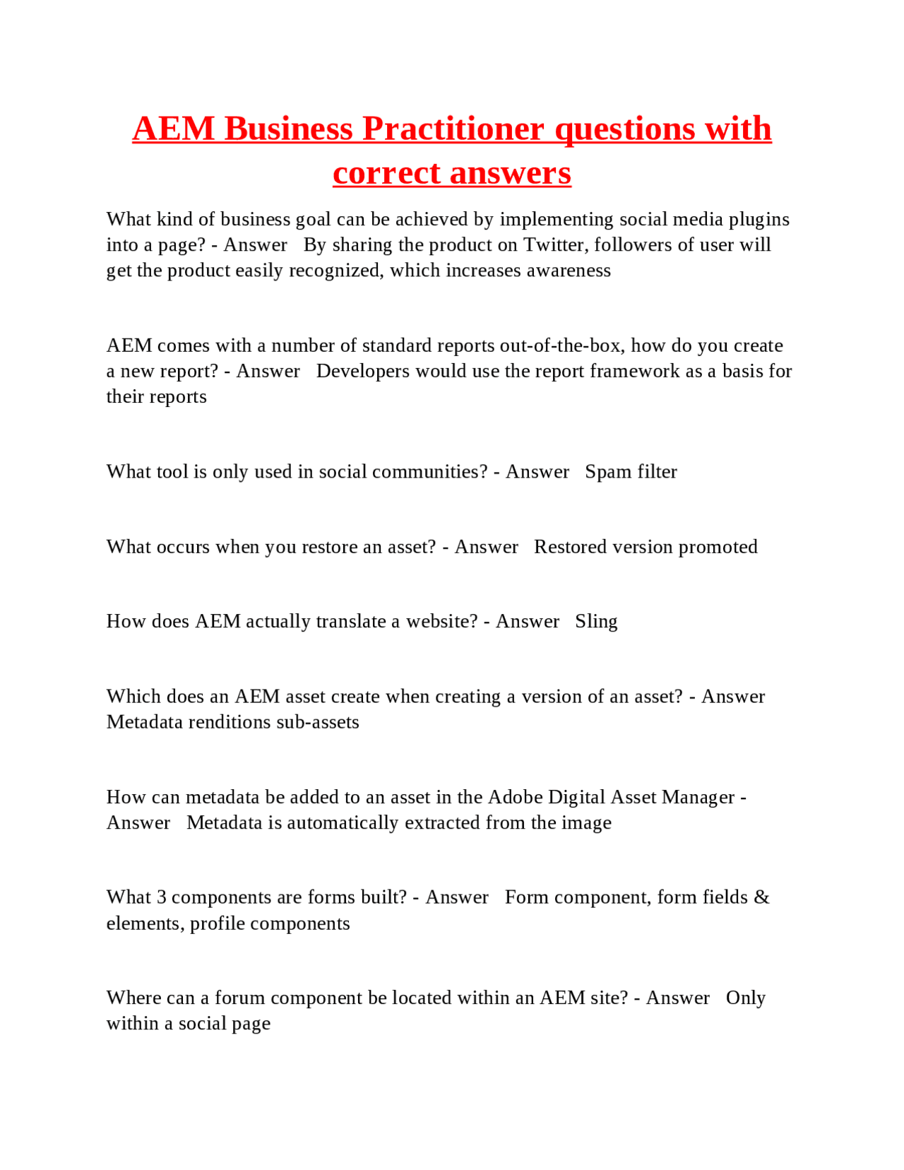 AEM Business Practitioner Questions and Answers | Exams Business ...