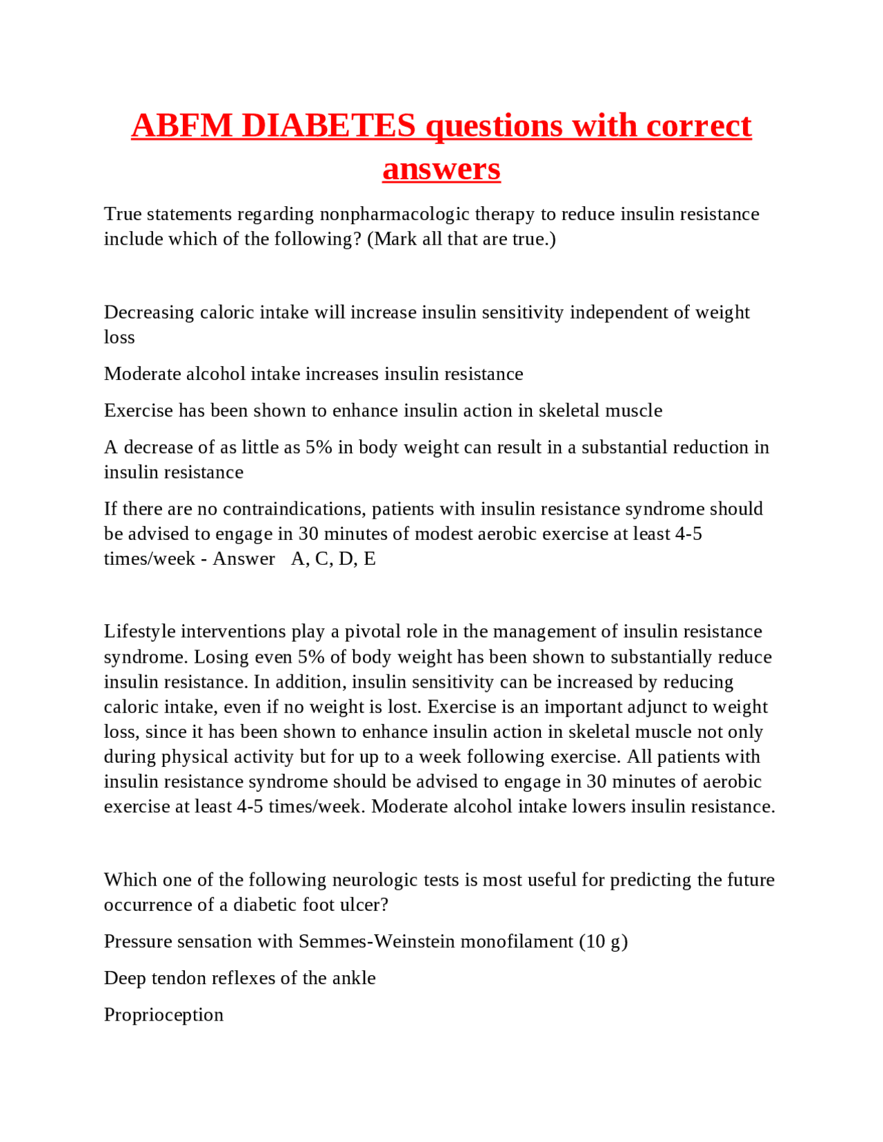 Diabetes Management: Multiple Choice Questions and Answers | Exams ...
