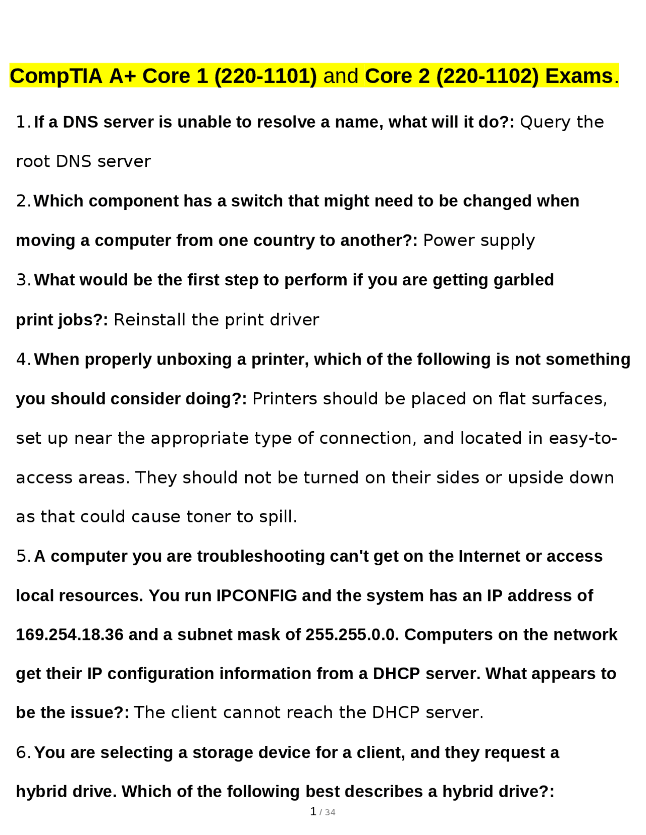CompTIA A+ Core 1 (220-1101) and Core 2 (220-1102) Exams: Practice ...
