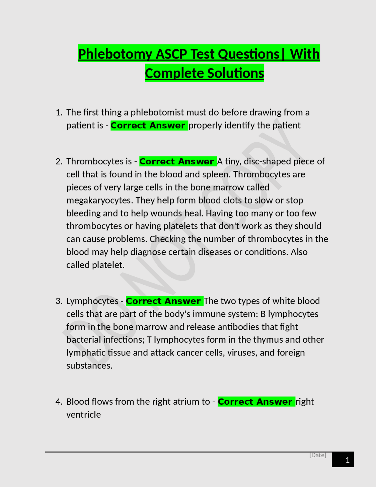 Phlebotomy ASCP Test Questions with Complete Solutions | Exams Nursing ...