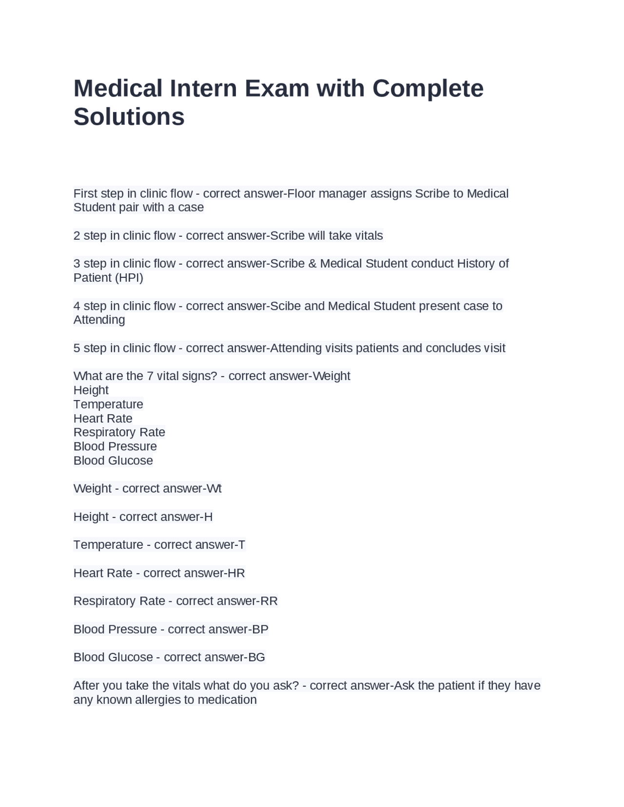 Medical Intern Exam with Complete Solutions: A Guide to Clinic Flow and ...