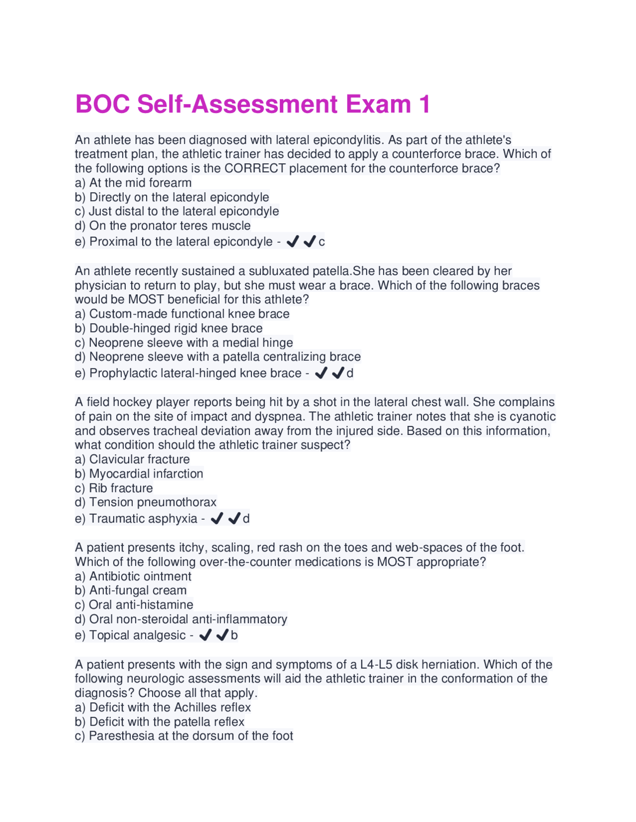 BOC Self-Assessment Exam 1: Sports Medicine and Athletic Training ...