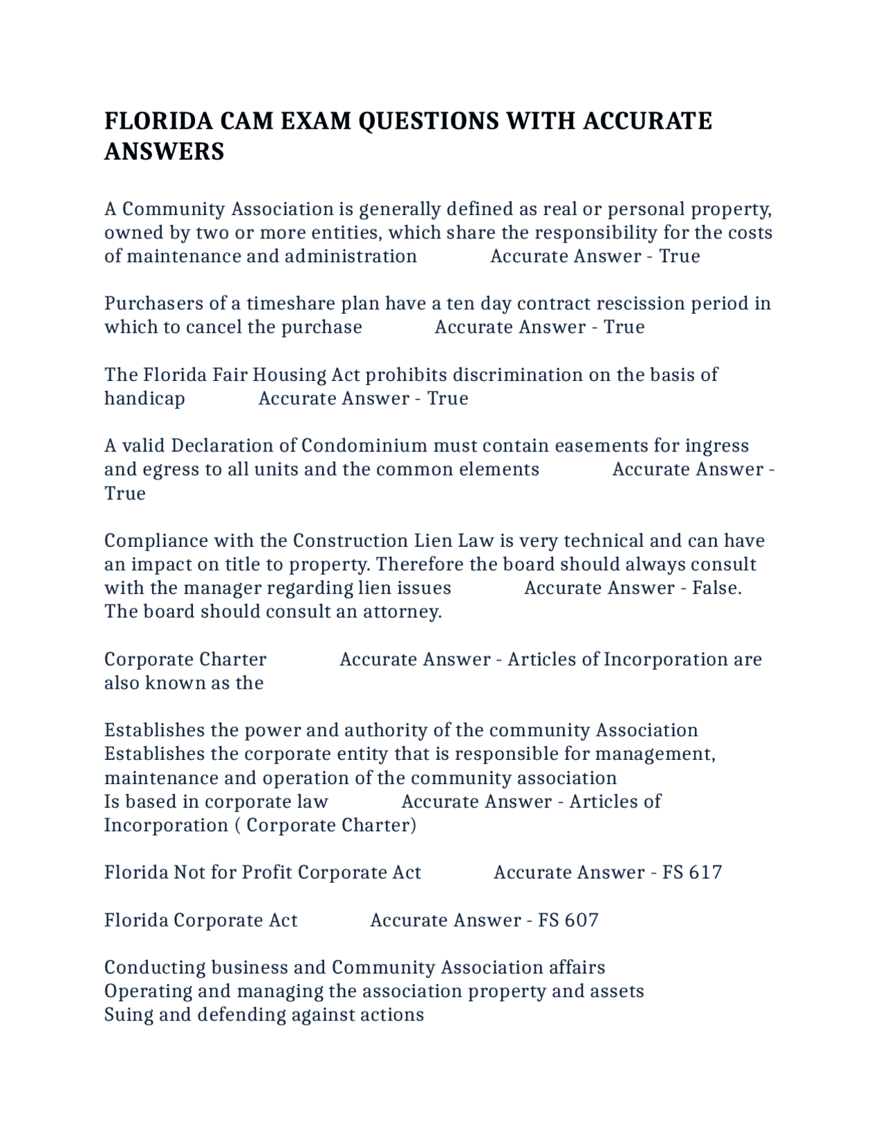 FLORIDA CAM EXAM QUESTIONS WITH ACCURATE ANSWERS | Exams Public Health ...