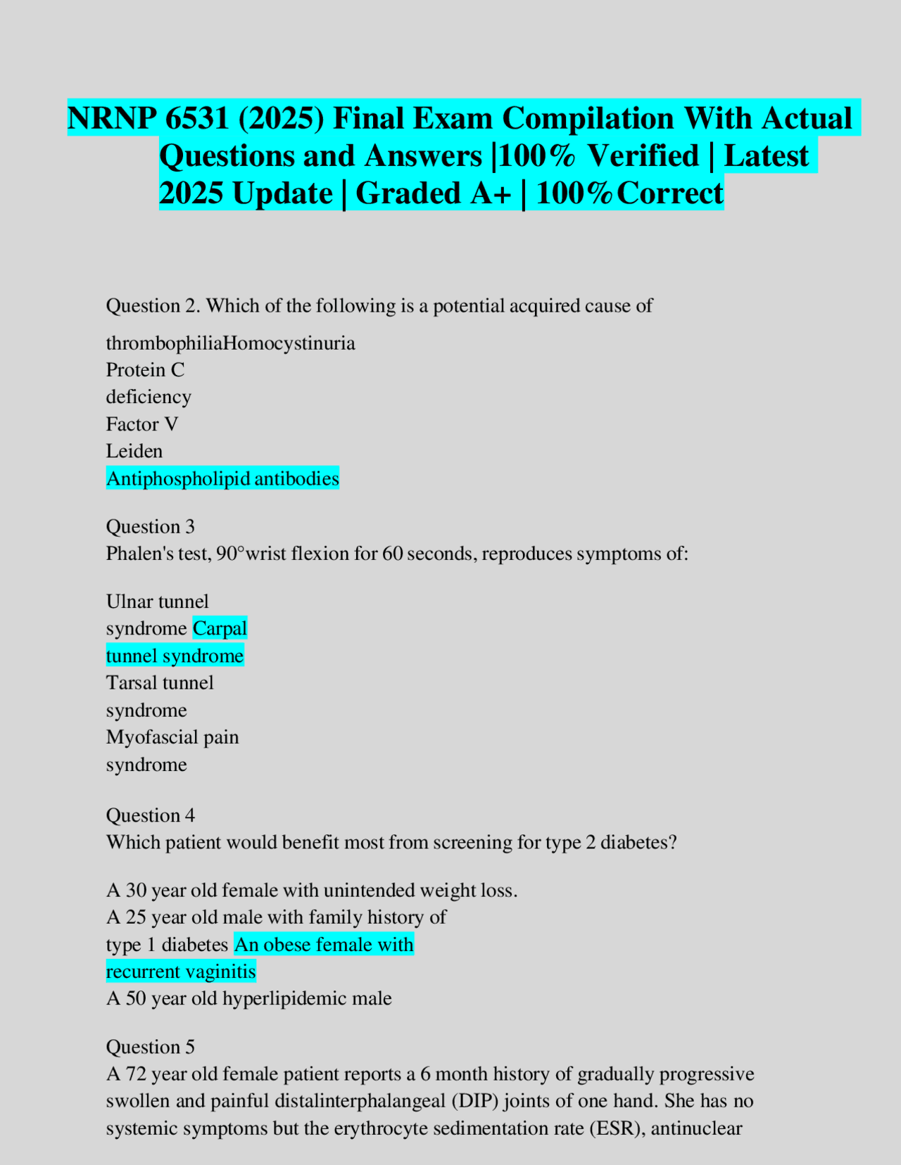 NRNP 6531 (2025) Final Exam Compilation With Actual Questions and Answers |100% Verified ...