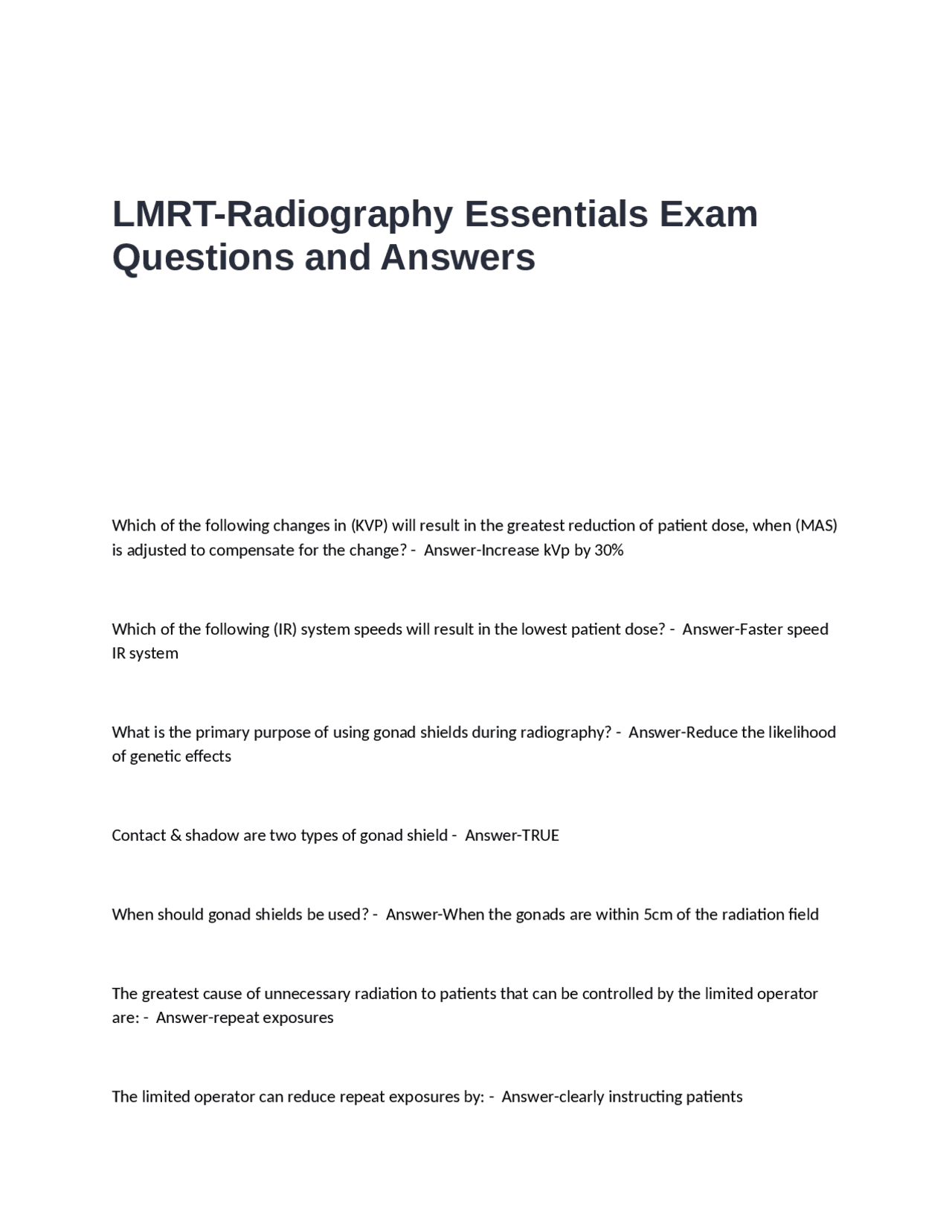 LMRT-Radiography Essentials Exam Questions and Answers | Exams Nursing ...