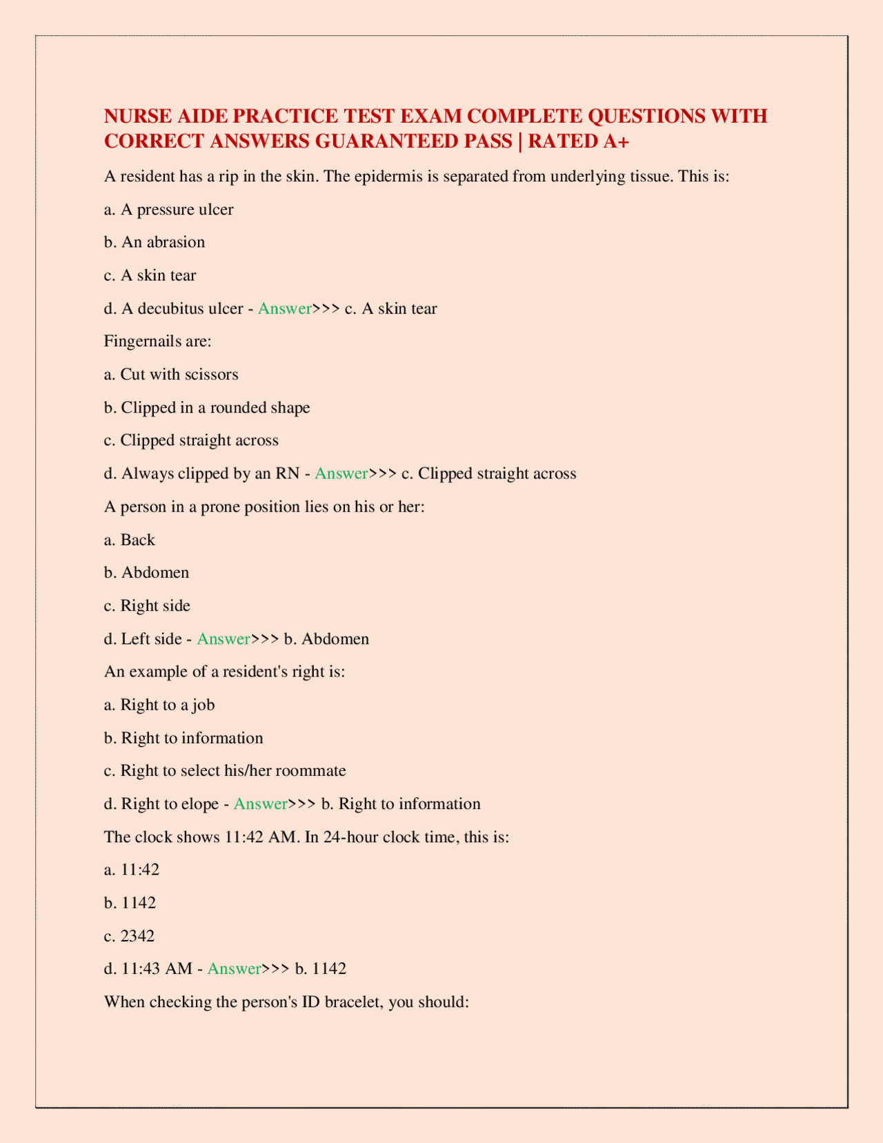 Nurse Aide Practice Test Exam: Complete Questions and Answers - Prof ...