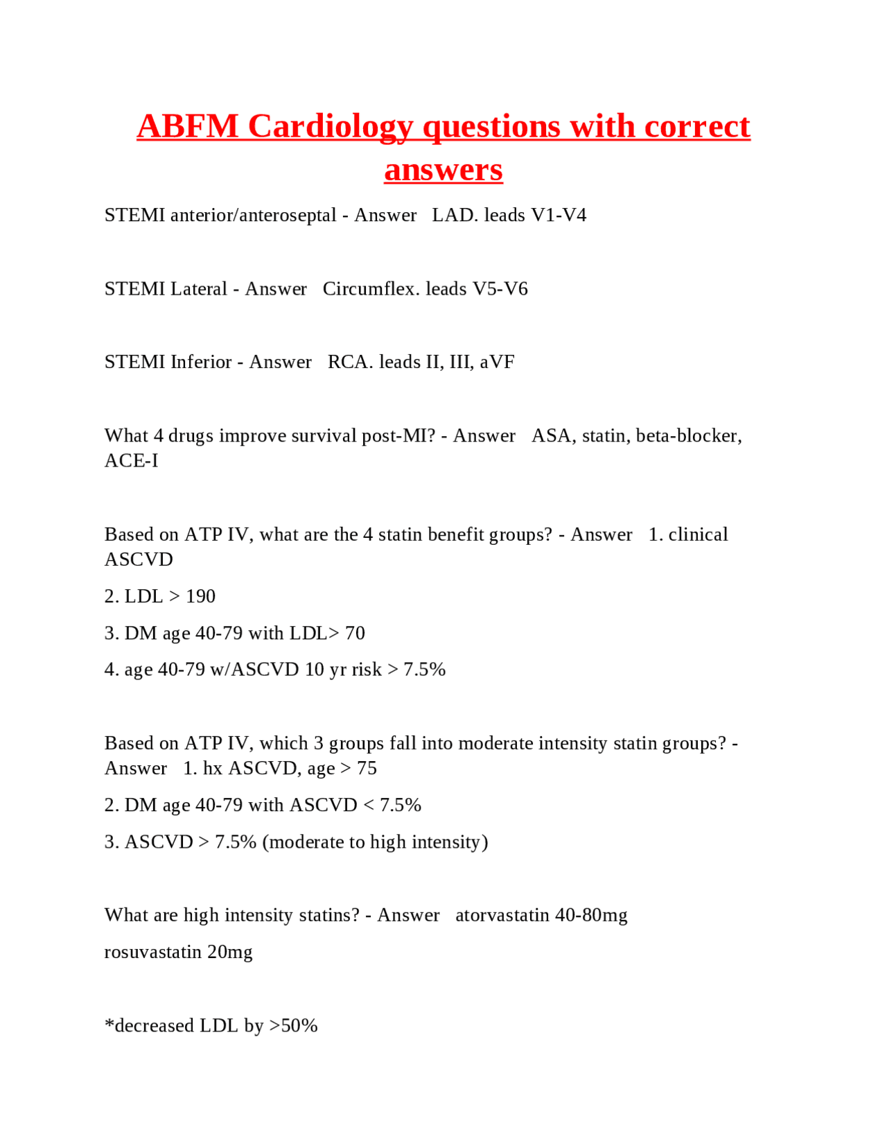 Cardiology Questions and Answers for Medical Students | Exams Nursing ...