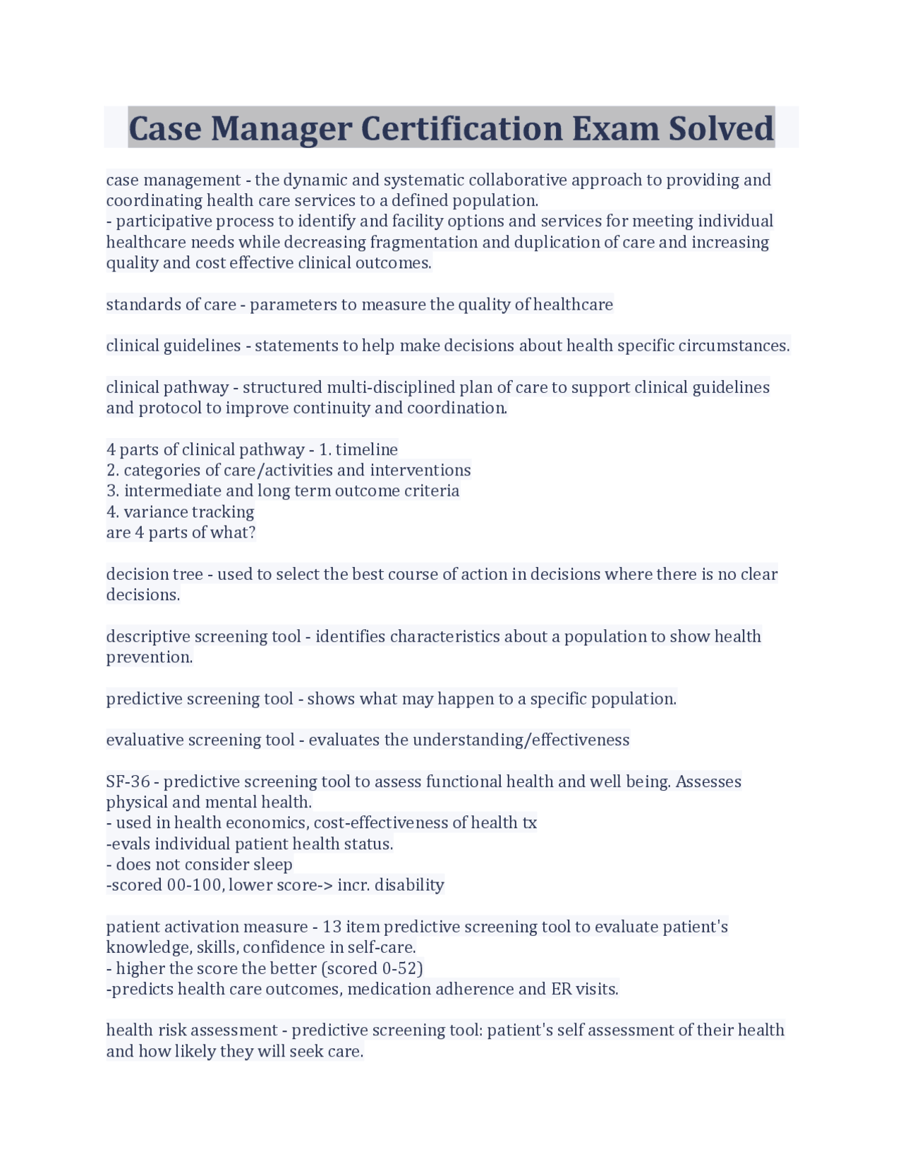 Case Management Certification Exam Solved: Key Concepts and Tools ...