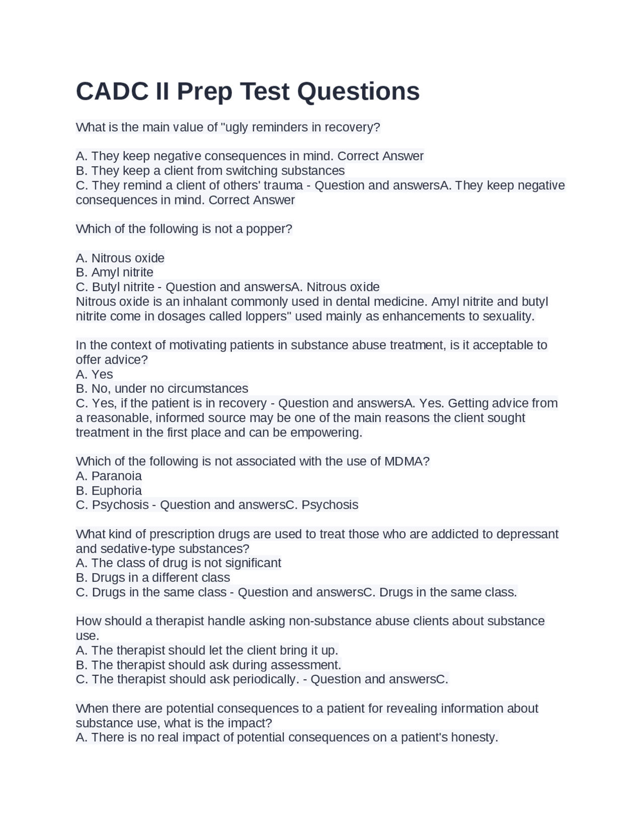 CADC II Prep Test Questions: Substance Abuse and Recovery | Exams ...