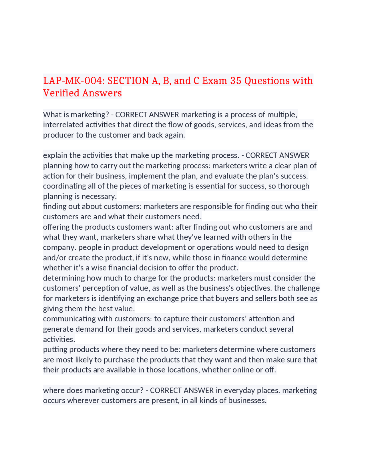 Marketing Fundamentals: Exam Questions and Answers | Exams Business ...