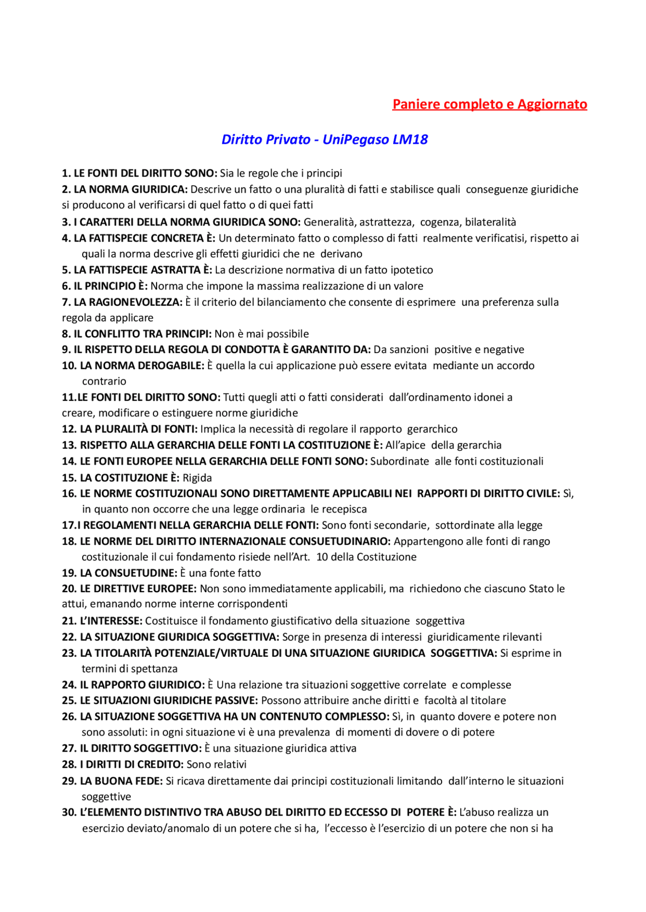 Paniere completo e aggiornato 24/25: Diritto Privato - UniPegaso LM18 | Panieri di Diritto ...