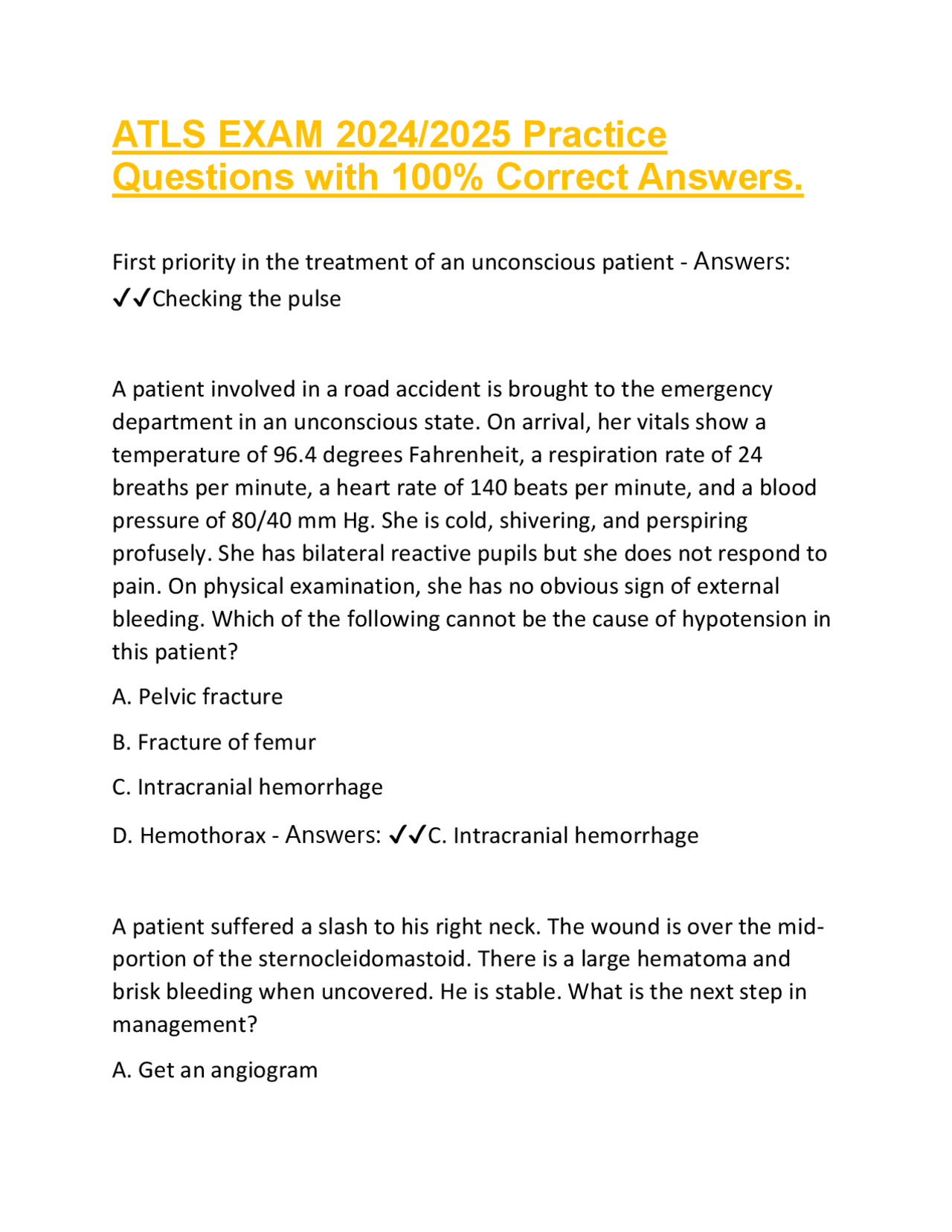ATLS EXAM 2024/2025 Practice Questions with 100% Correct Answers ...