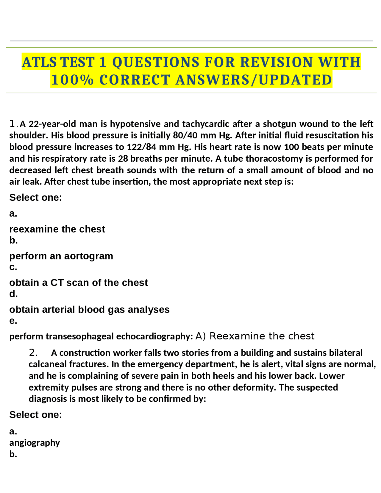 ATLS TEST 1 QUESTIONS FOR REVISION WITH 100% CORRECT ANSWERS/UPDATED ...