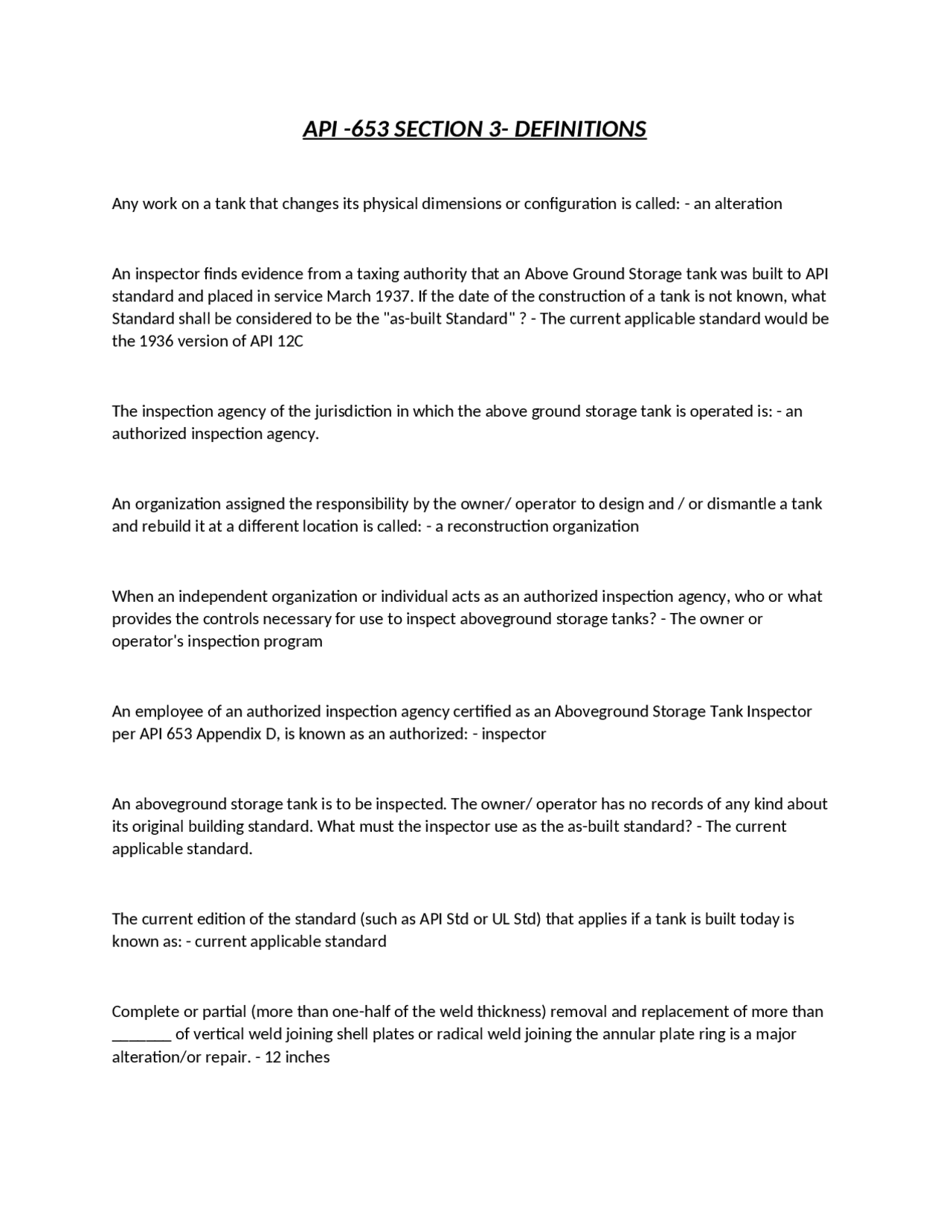 API 653: Definitions and Questions for Aboveground Storage Tanks ...