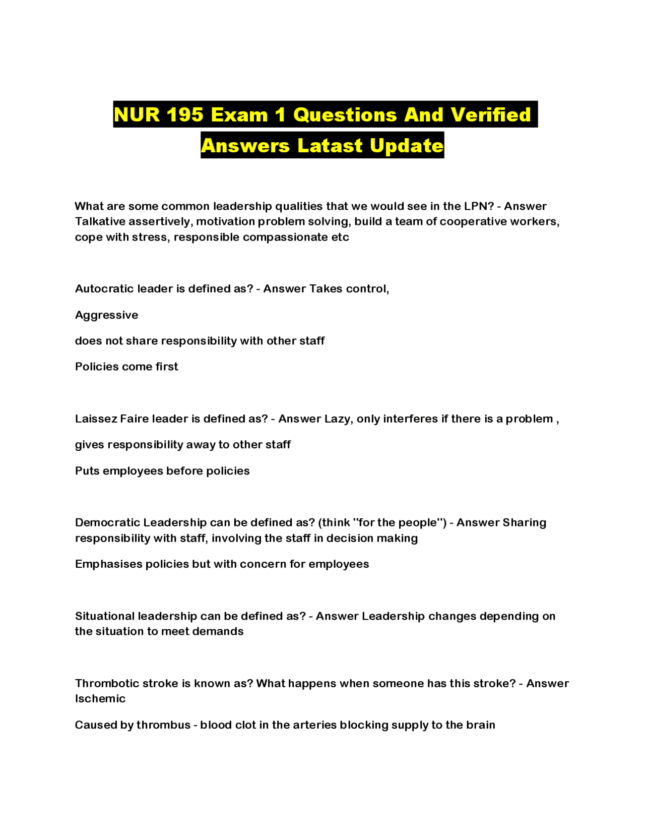 NUR 195 Exam 1 Questions and Answers: A Comprehensive Guide for Nursing Students | Exams Nursing ...
