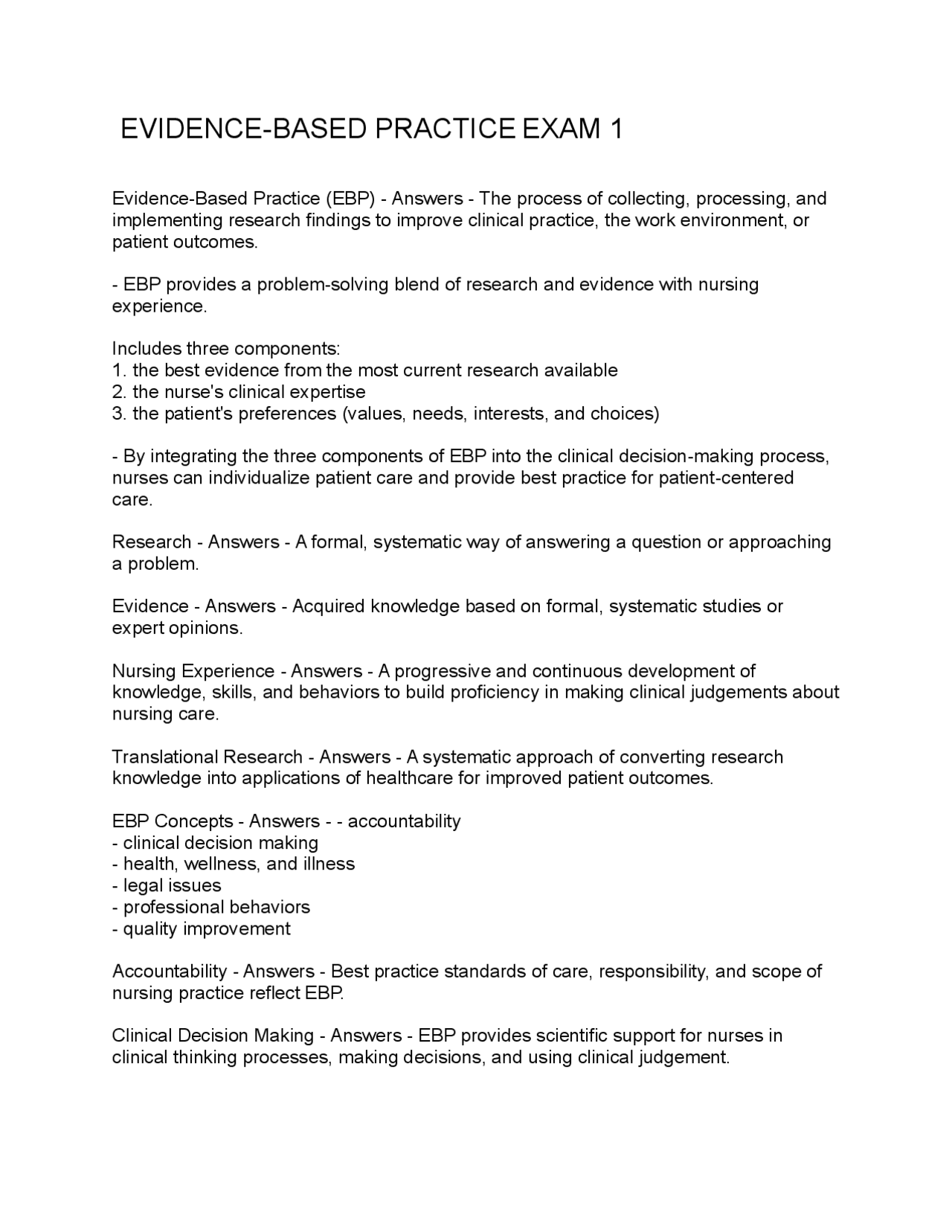 Evidence-Based Practice Exam 1: A Comprehensive Guide for Nursing ...