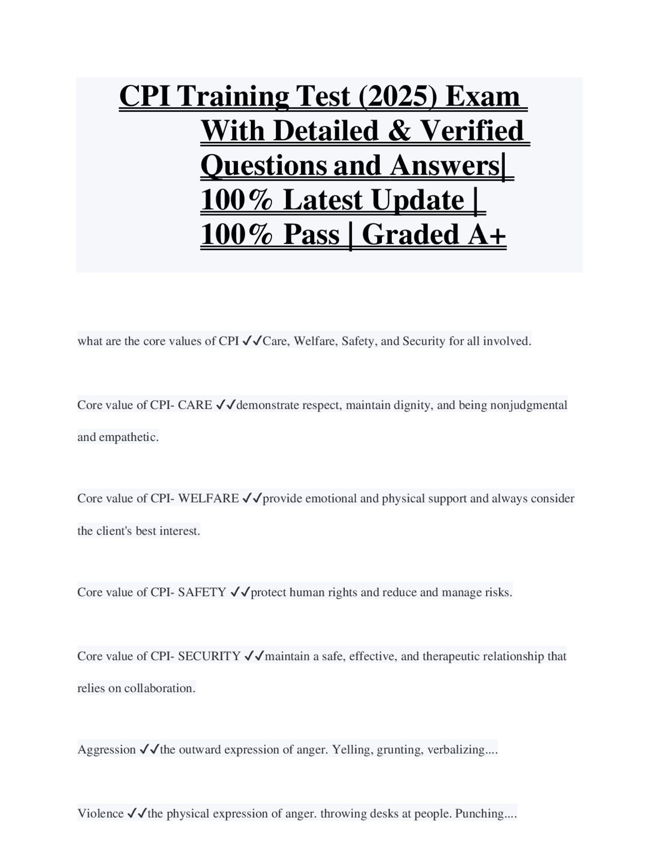 CPI Training Test (2025) Exam: Questions and Answers | Exams Nursing ...