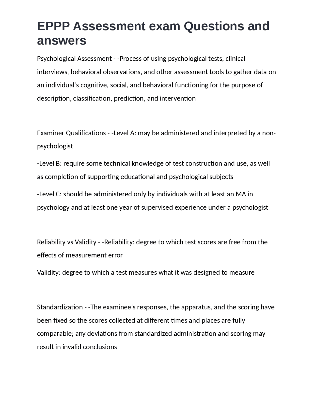 EPPP Assessment exam Questions and answers | Exams Nursing | Docsity