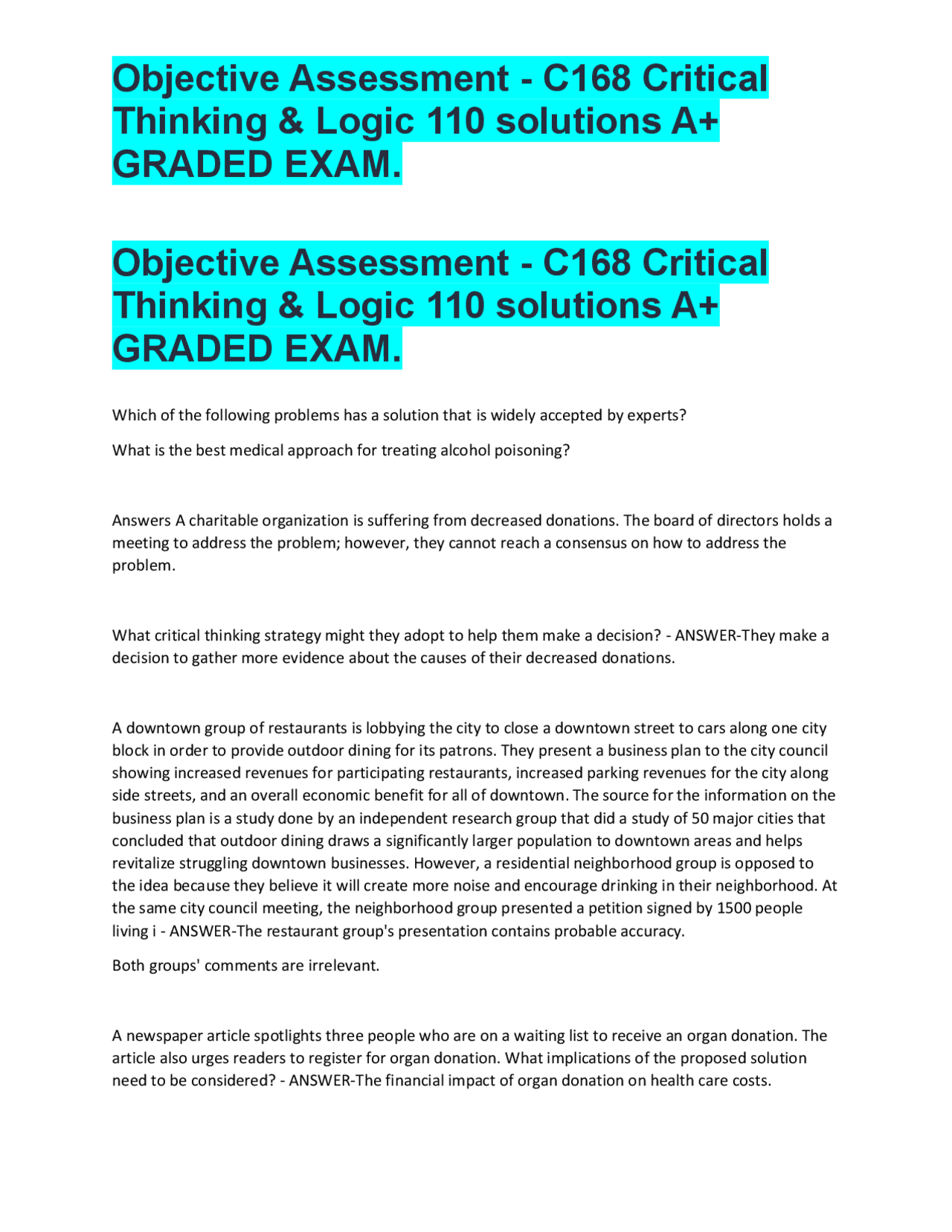 Critical Thinking & Logic Exercises: C168 Objective Assessment ...