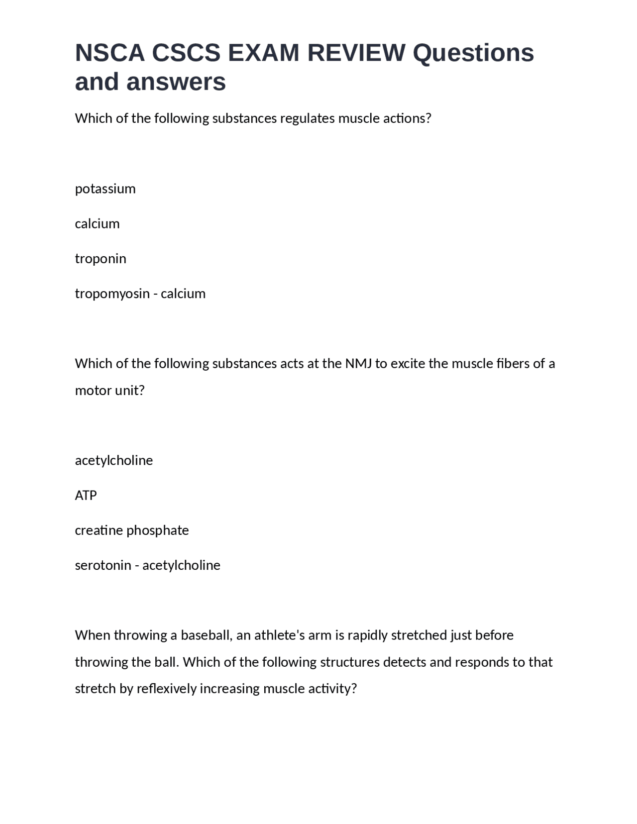 NSCA CSCS EXAM REVIEW Questions and answers | Exams Nursing | Docsity