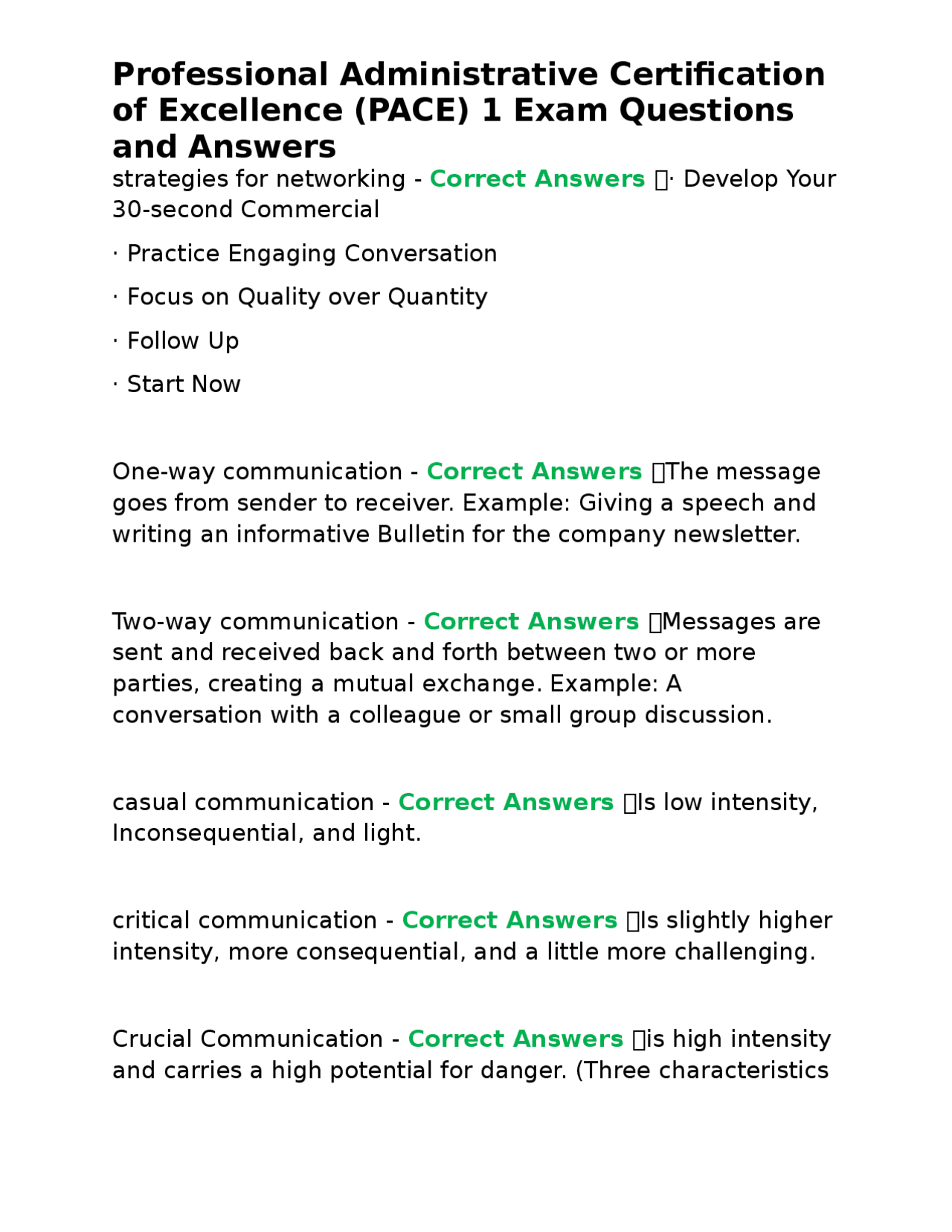 PACE 1 Exam Questions and Answers | Exams Nursing | Docsity