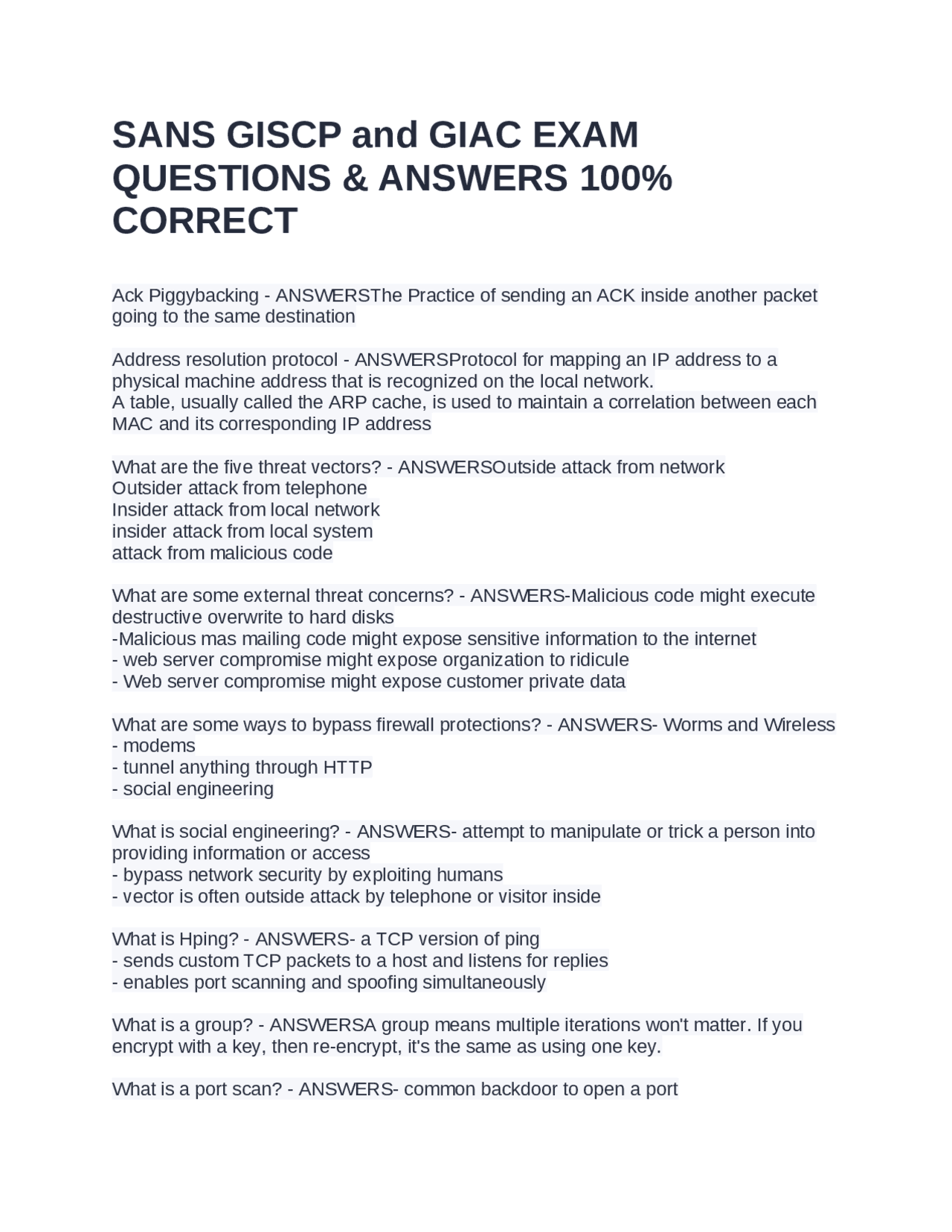 SANS GISCP and GIAC EXAM QUESTIONS & ANSWERS 100% CORRECT | Exams ...