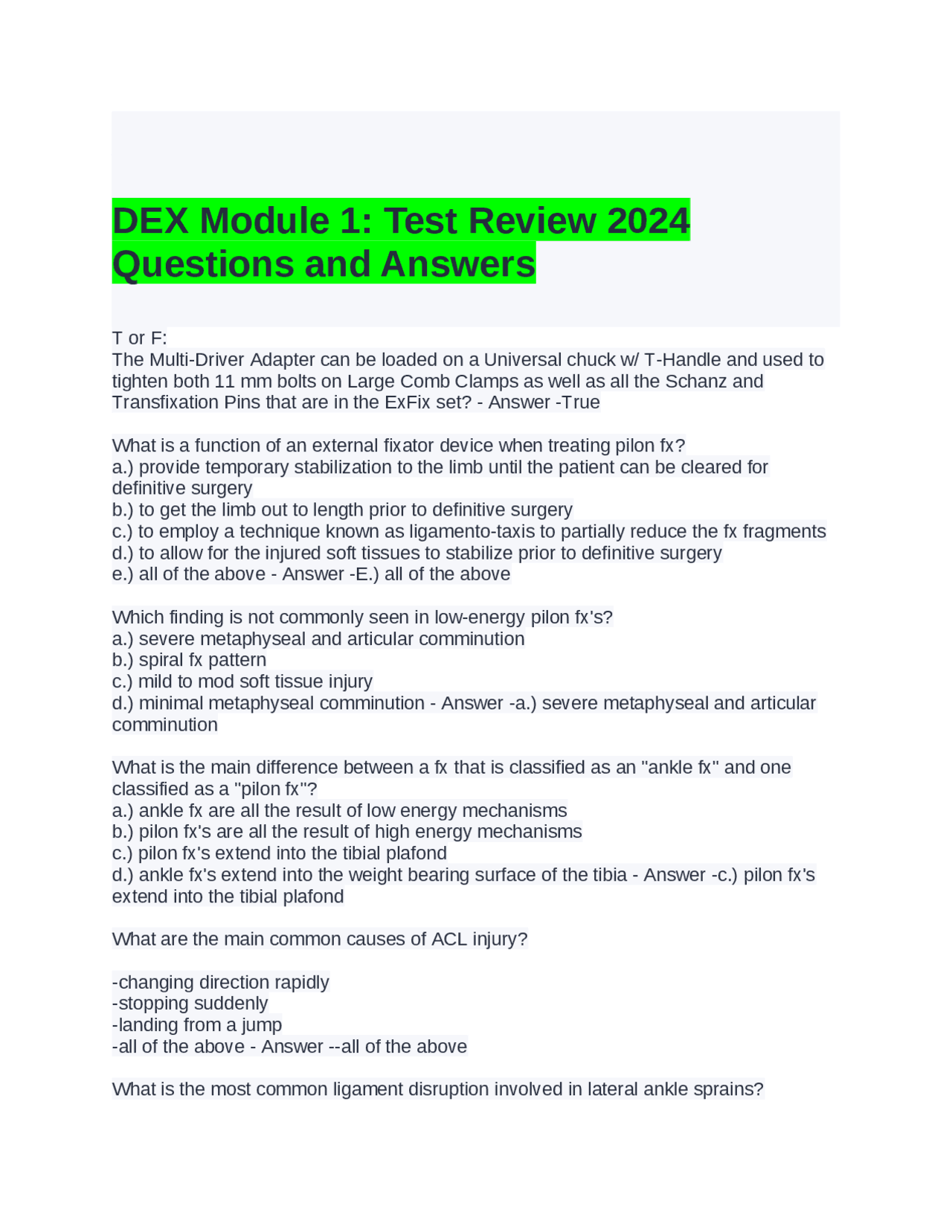 DEX Module 1: Test Review 2024 - Questions and Answers | Exams Advanced ...