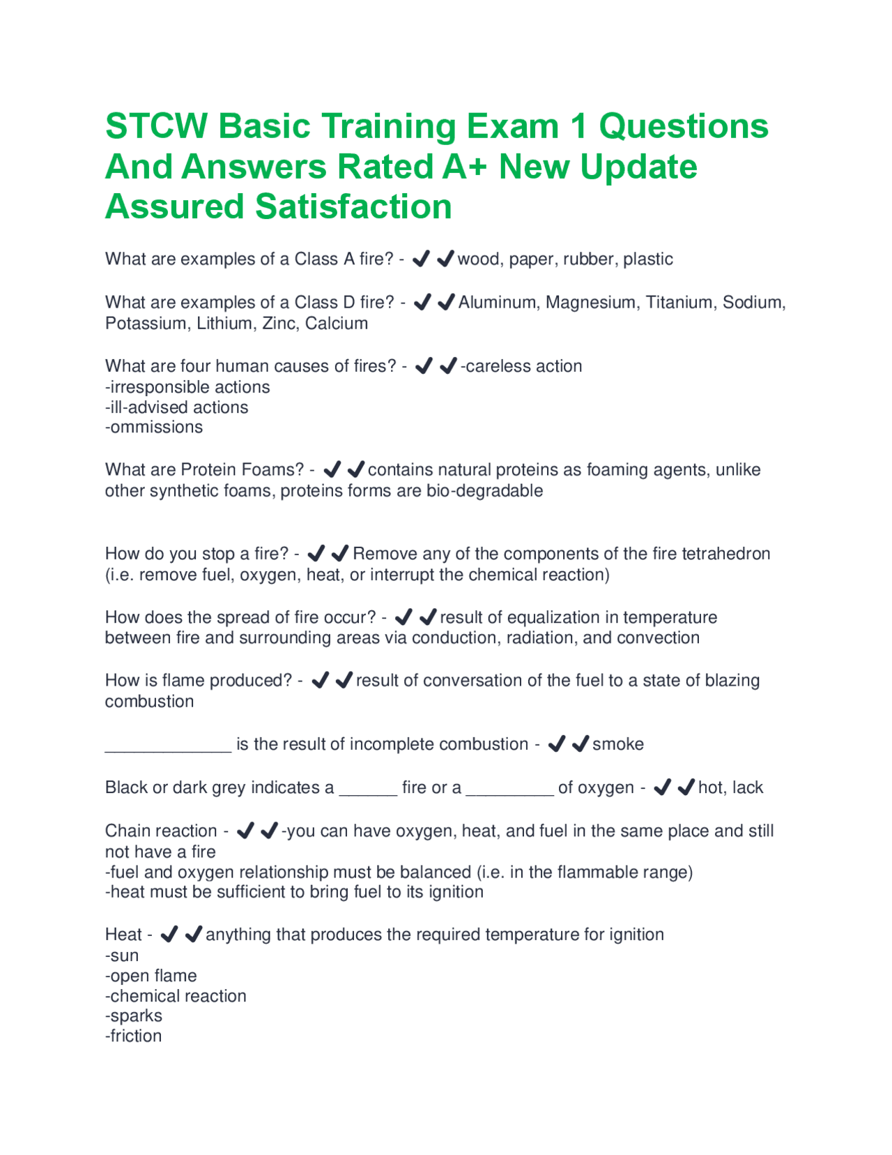 STCW Basic Training Exam 1: Fire Safety Questions and Answers | Exams Advanced Education | Docsity