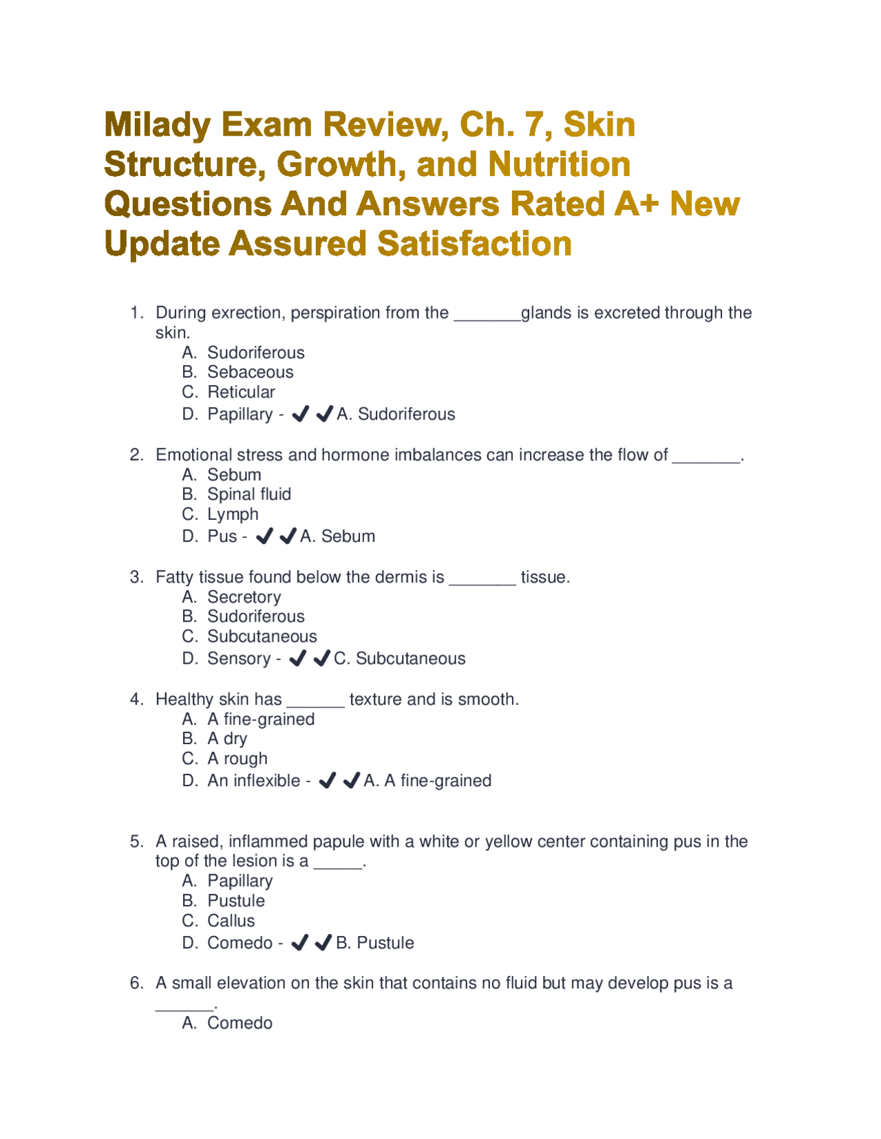 Milady Exam Review, Ch. 7, Skin Structure, Growth, and Nutrition ...