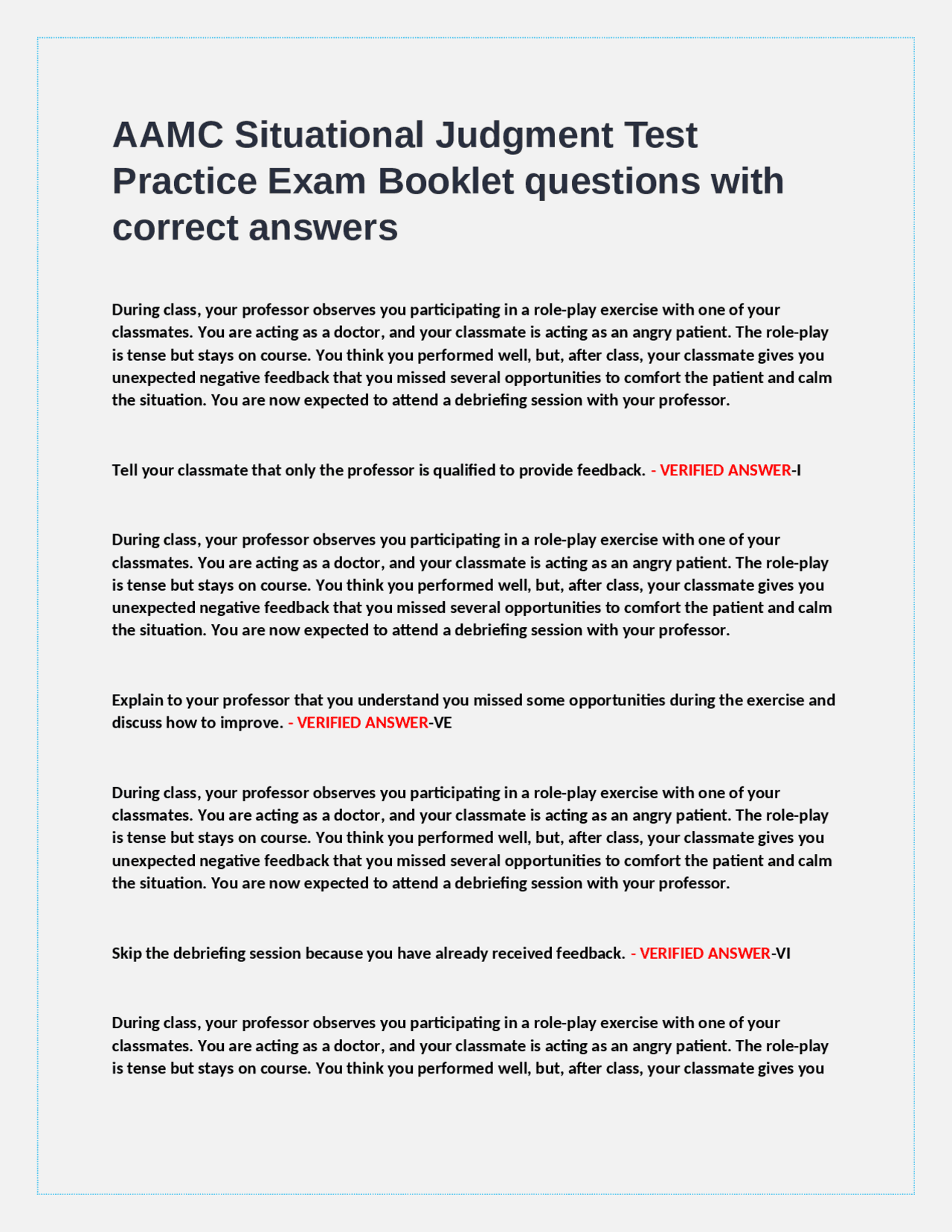 AAMC Situational Judgment Test Practice Exam Booklet: Questions and ...