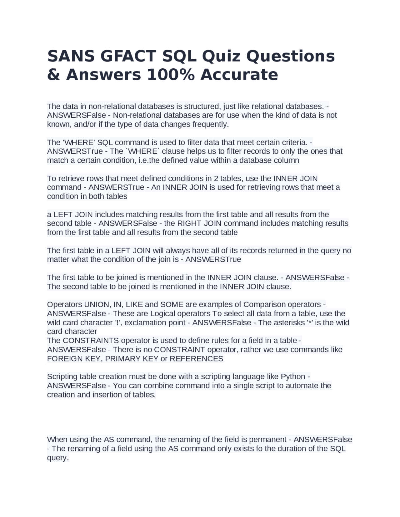 SANS GFACT SQL Quiz Questions & Answers | Exams Wireless Networking ...