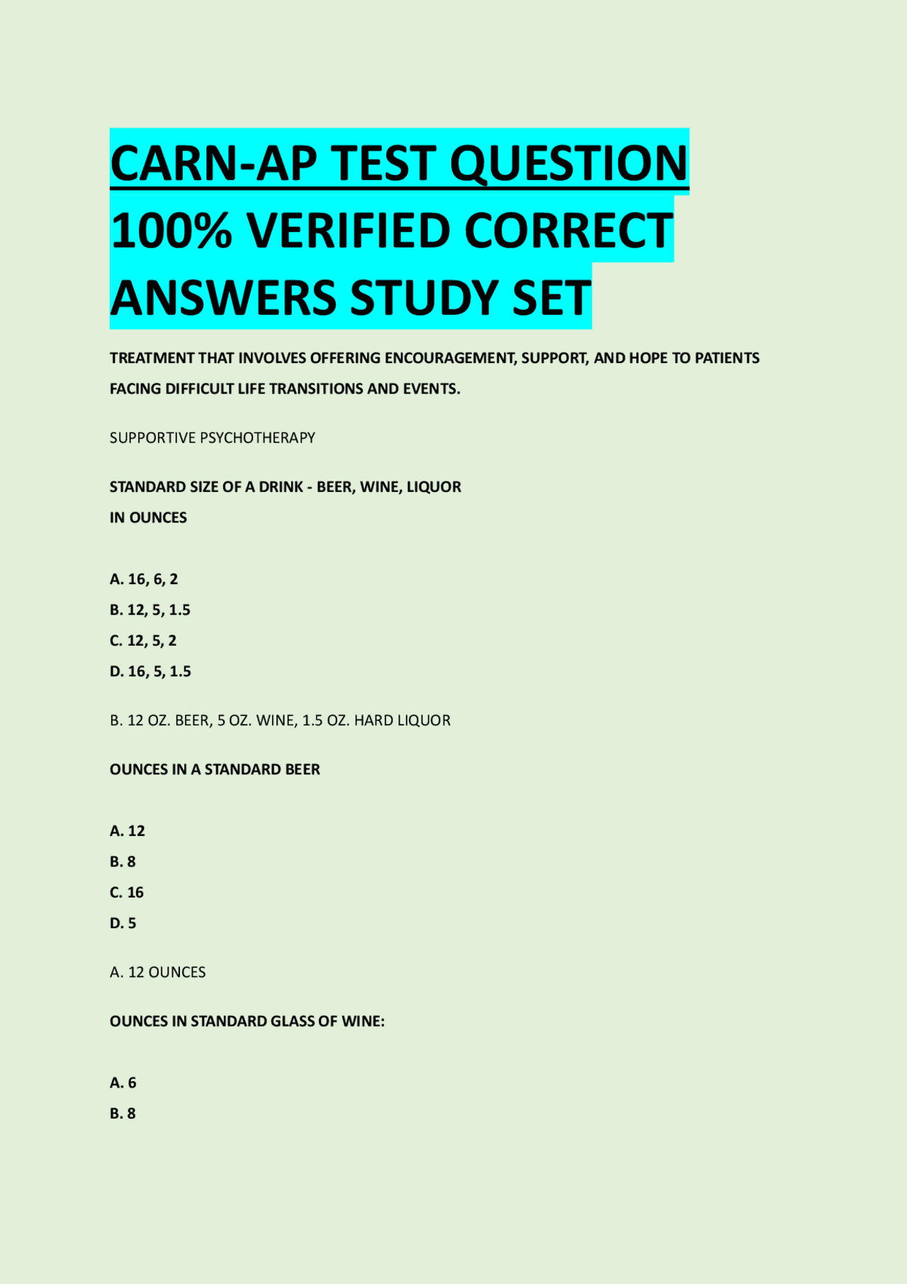 CARN-AP TEST QUESTION 100% VERIFIED CORRECT ANSWERS STUDY SET | Exams ...