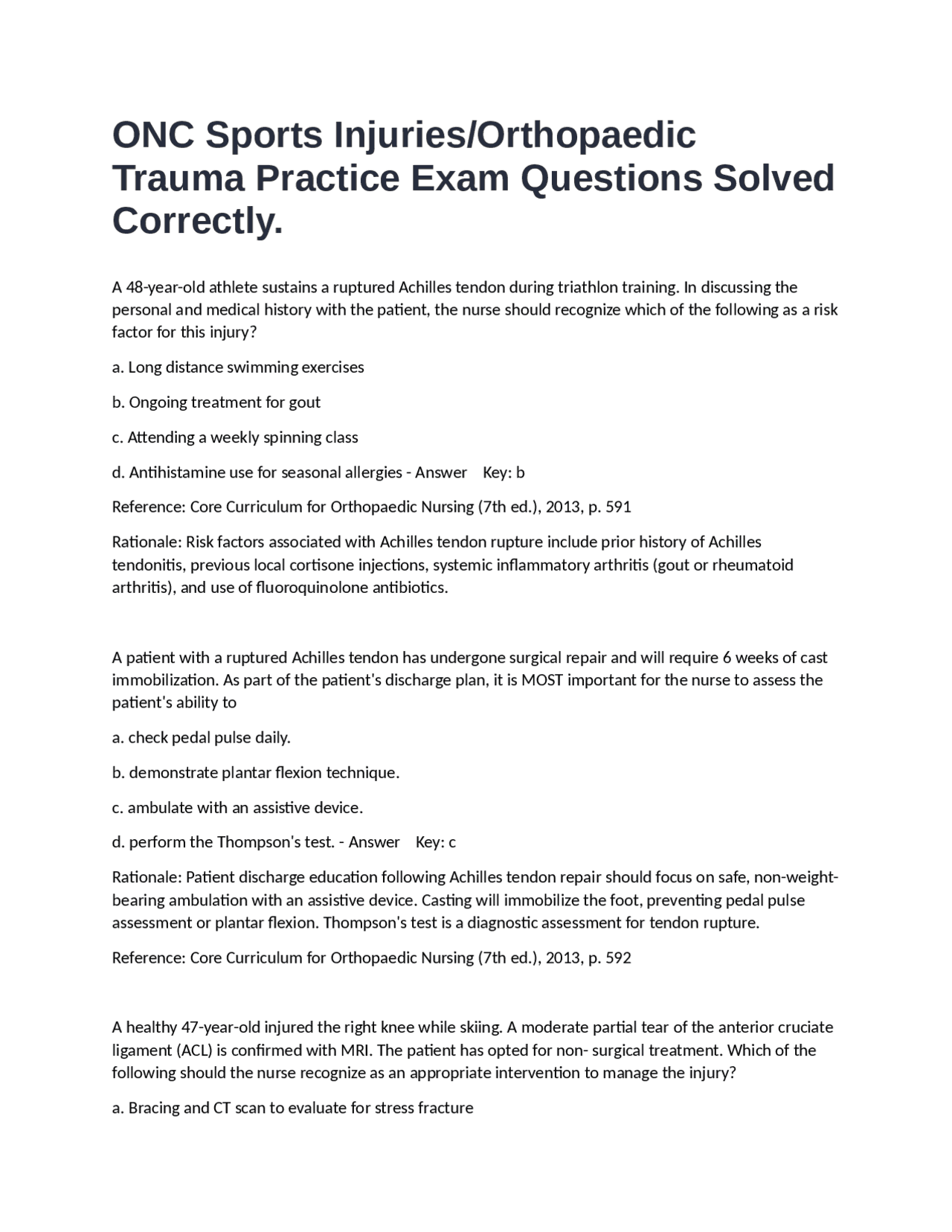 Sports Injuries/Orthopaedic Trauma Practice Exam Questions Solved ...