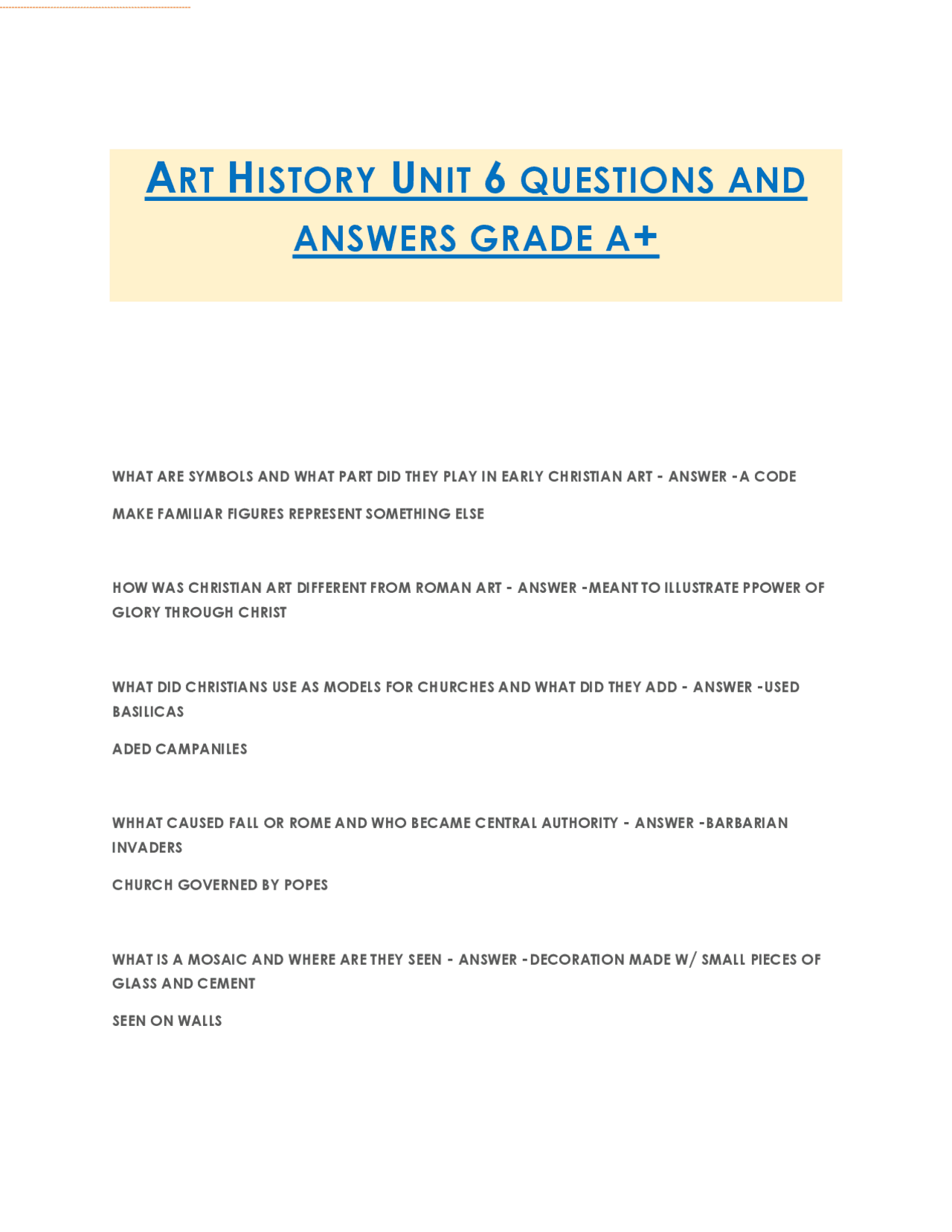 Art History Unit 6: Questions and Answers - Early Medieval and Gothic ...
