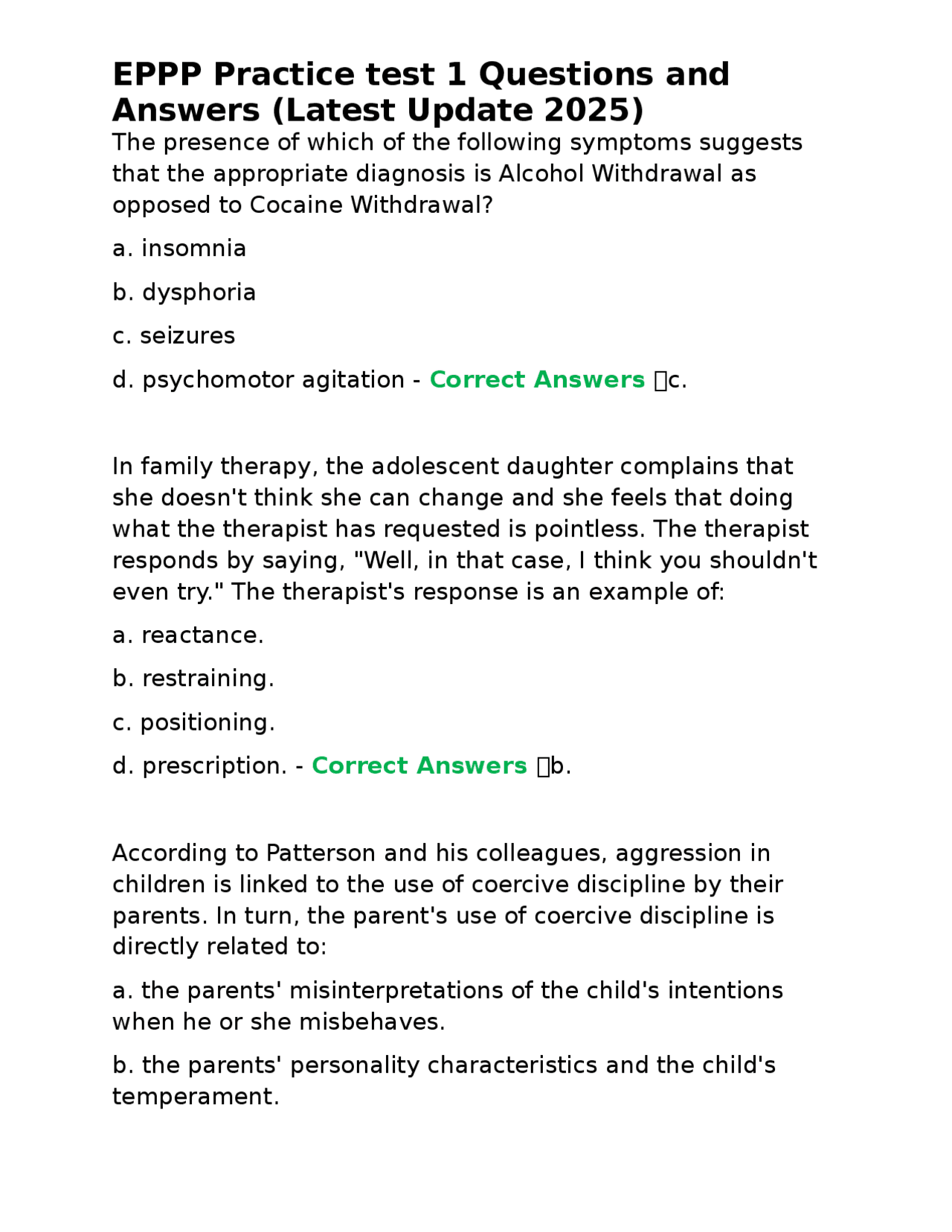 EPPP Practice test 1 Questions and Answers (Latest Update 2025) | Exams ...