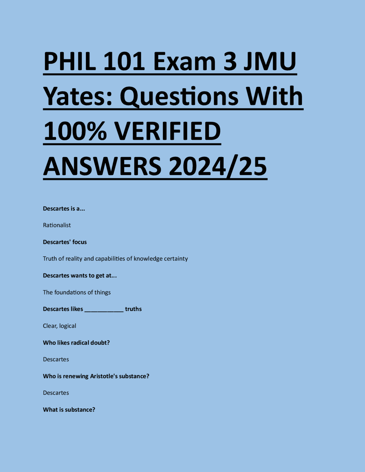 PHIL 101 Exam 3 JMU Yates: Questions With 100% VERIFIED ANSWERS 2024/25 ...