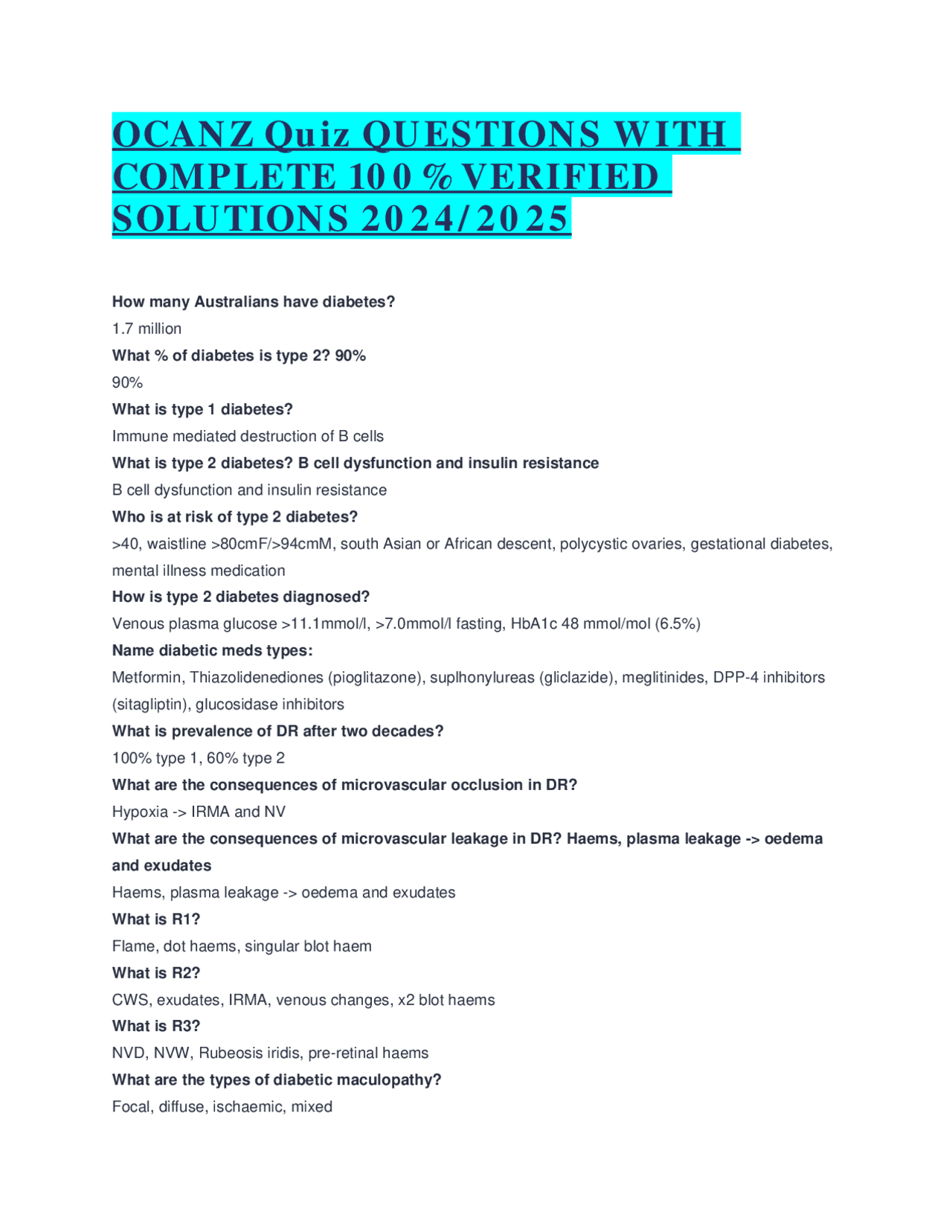 OCANZ Quiz Questions and Answers: Comprehensive Guide for 2024/2025 ...