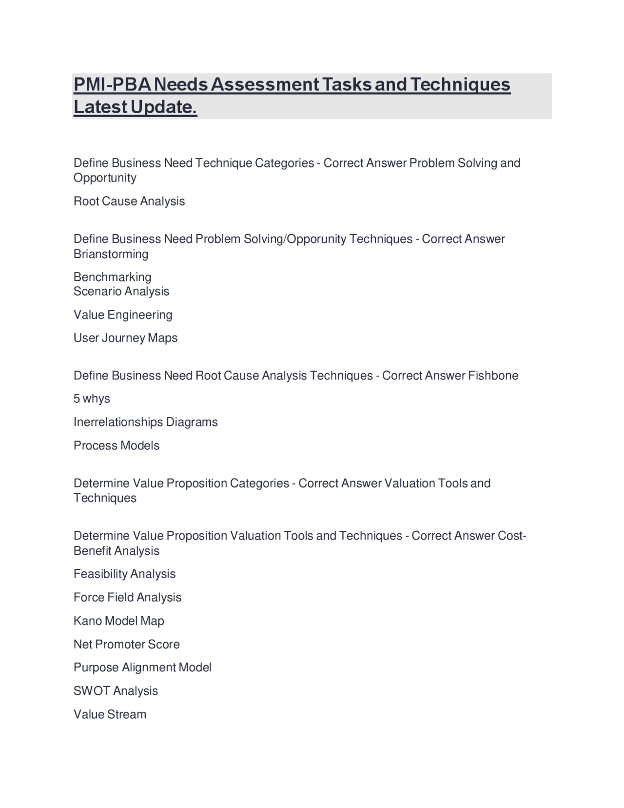 PMI-PBA Needs Assessment Tasks and Techniques Latest Update. | Exams ...